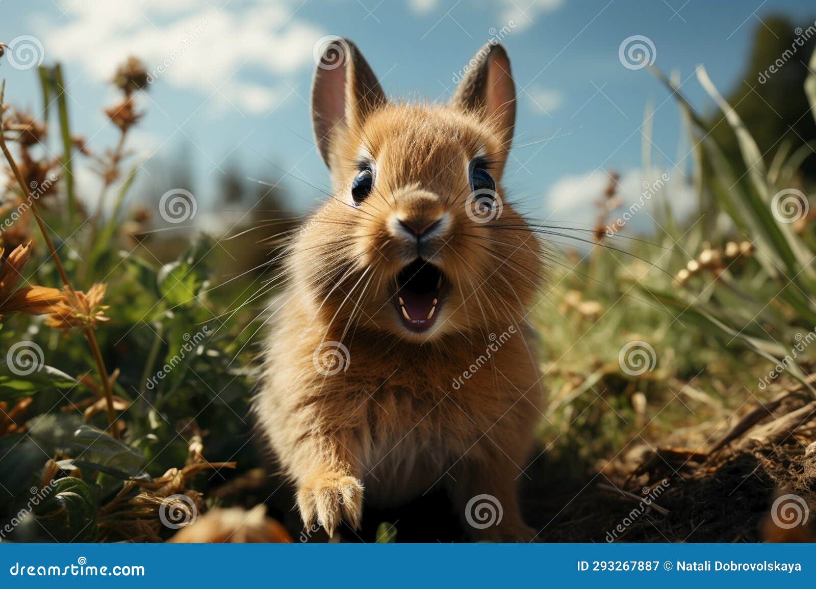 Cute Small Surprised Rabbit in Green Grass Stock Image - Image of ...