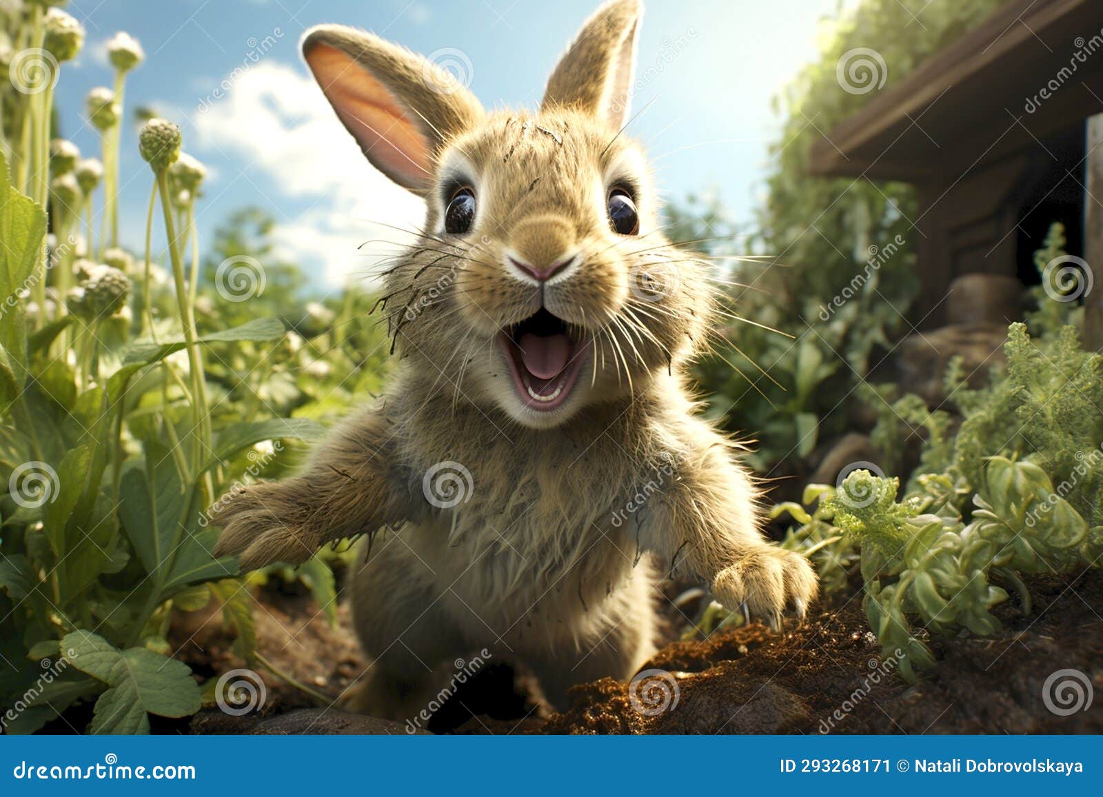 Cute Small Surprised Rabbit in Green Grass Stock Image - Image of lush ...