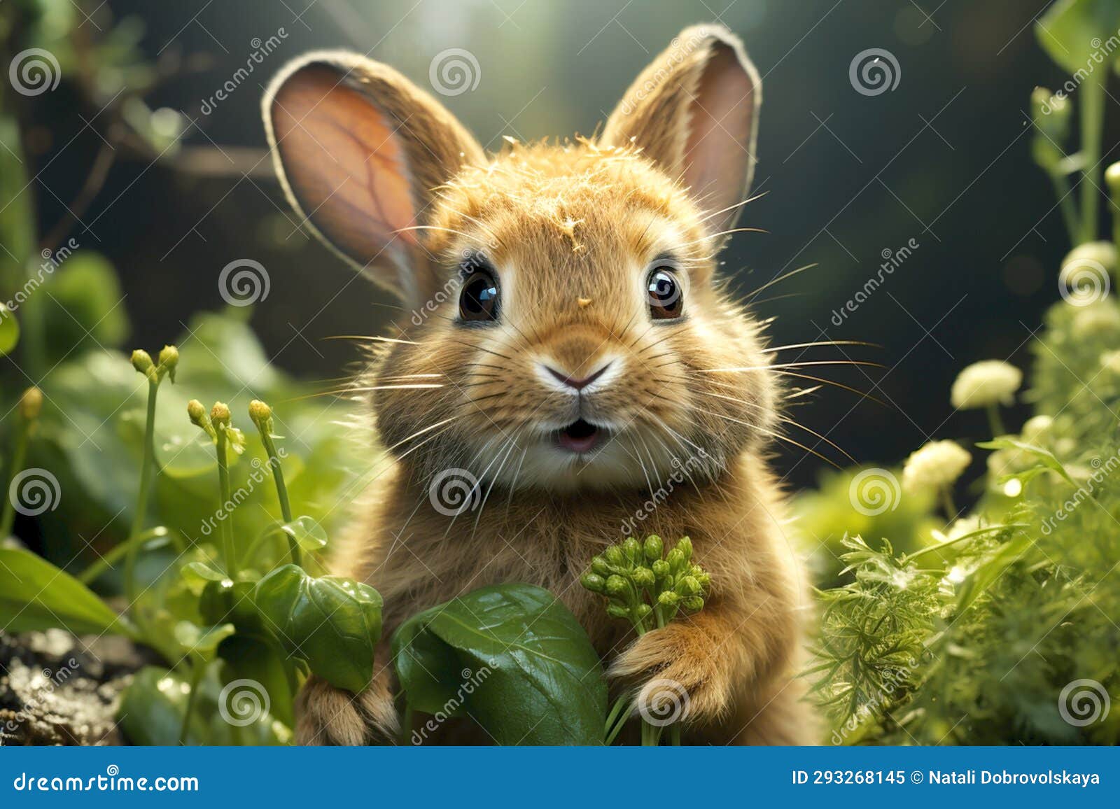 Cute Small Surprised Rabbit in Green Grass Stock Image - Image of ...