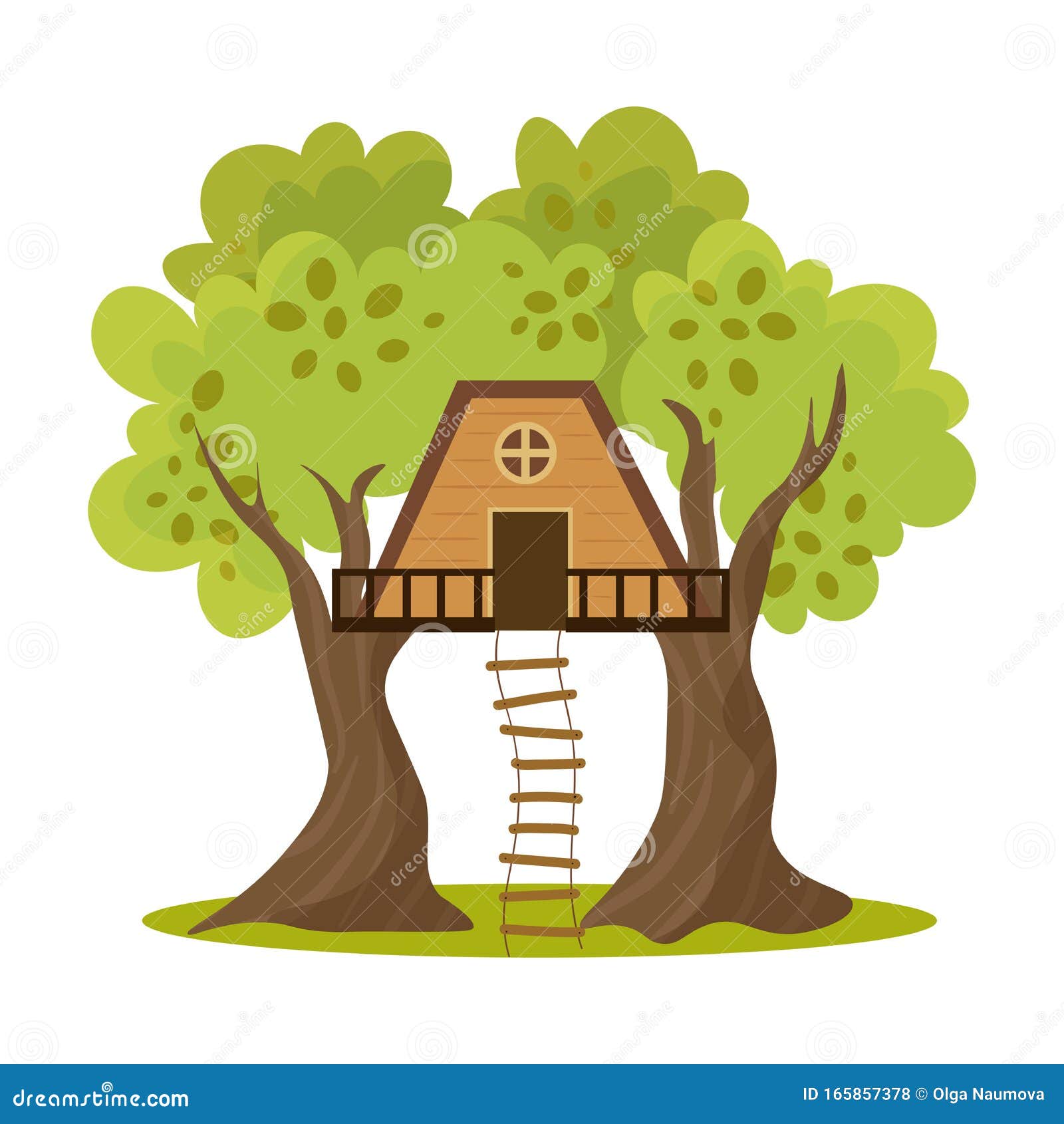 Cute Small Treehouse between Two Trees with Stairs. Vector Illustration ...