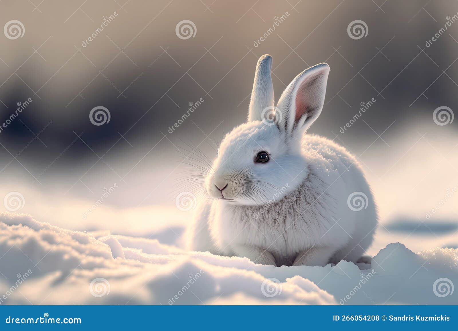 Cute Small White Bunny in Deep Snow. Generative AI Stock Illustration ...