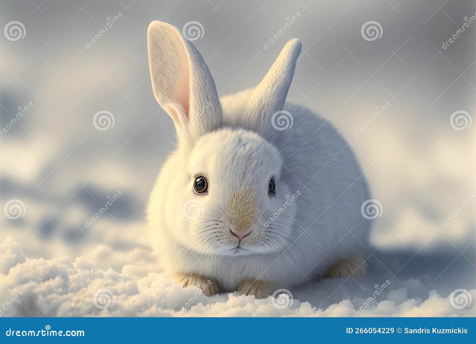 Cute Small White Bunny in Deep Snow. Generative AI Stock Illustration ...