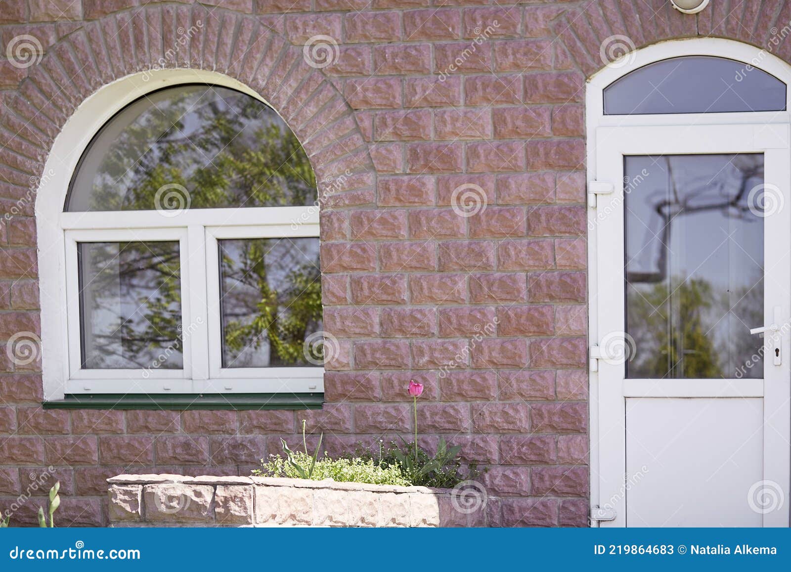 Cute Small Window and Door in Sunny Day. Architecture Exterior Design ...