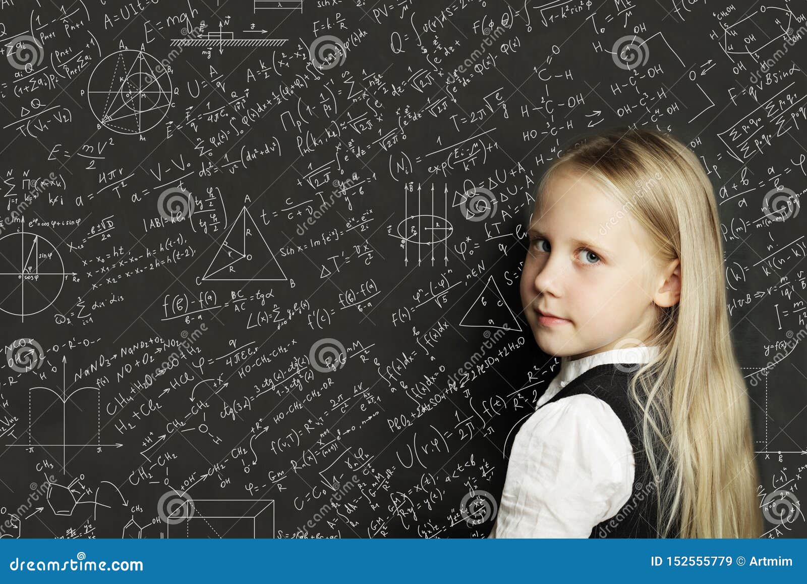 Student Boy Beside A Big Blackboard For Drawing, Writing Royalty-Free ...