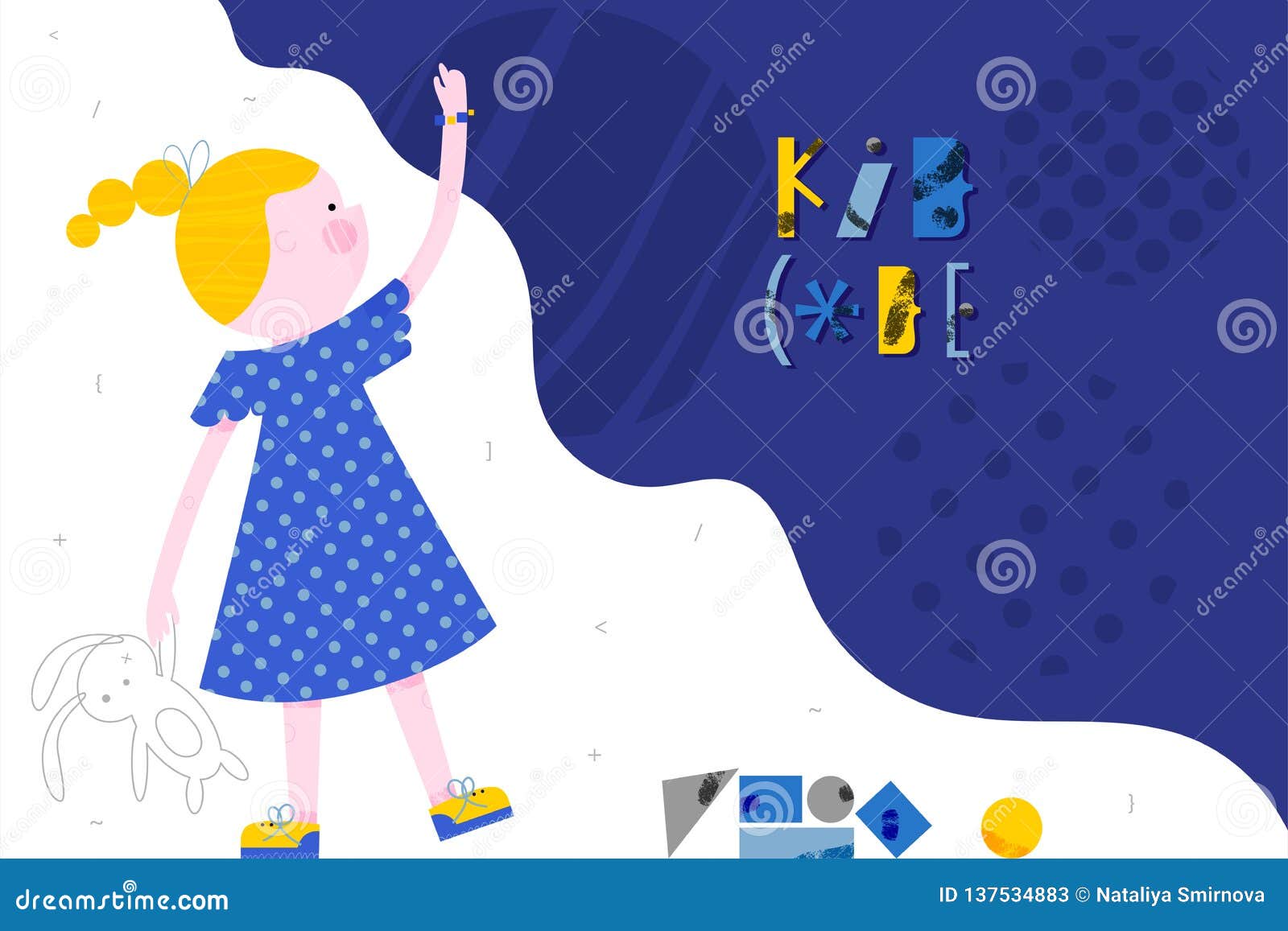 Cute Smart Girl is Coding on Abstract Screen. Children Coding and Code ...