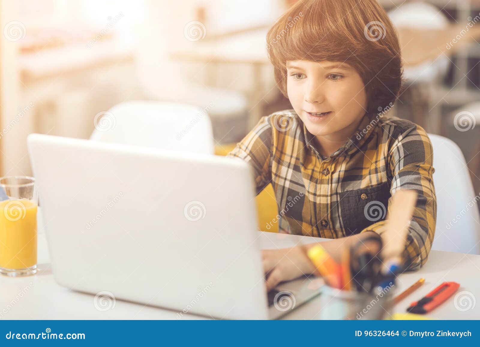 Cute Smart Kid Playing Computer Games Stock Photo - Image of indoors ...