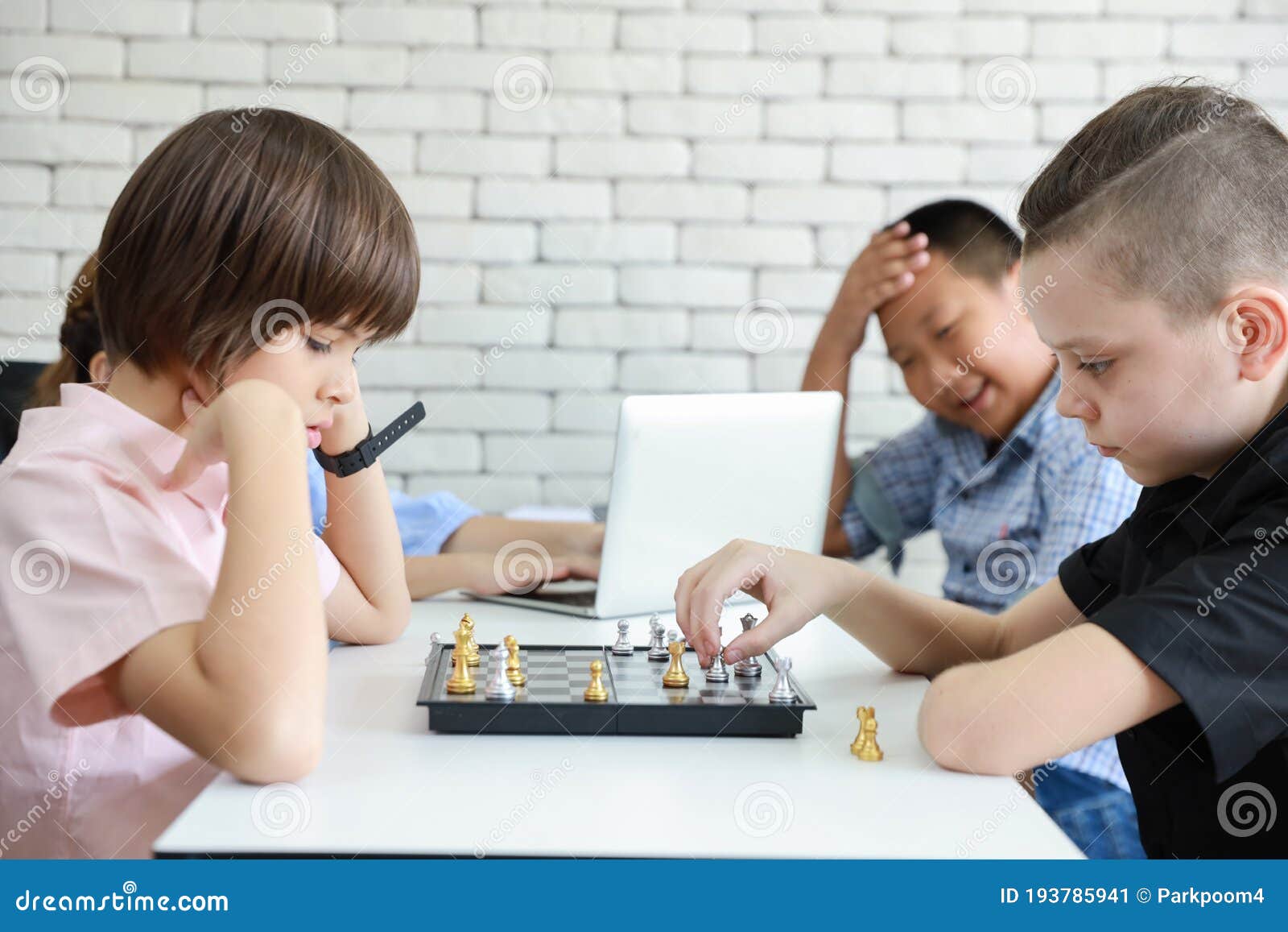 Cute and Smart Kids Playing Chess in Class Stock Image - Image of ...
