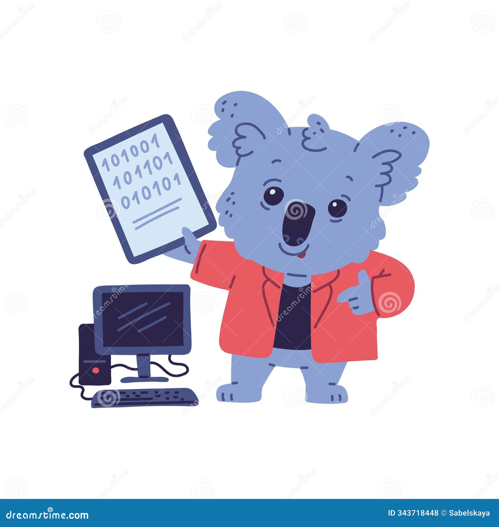 Cute Smart Koala Bear it Specialist, Vector Cartoon Animal Hacker Programmer Character with ...