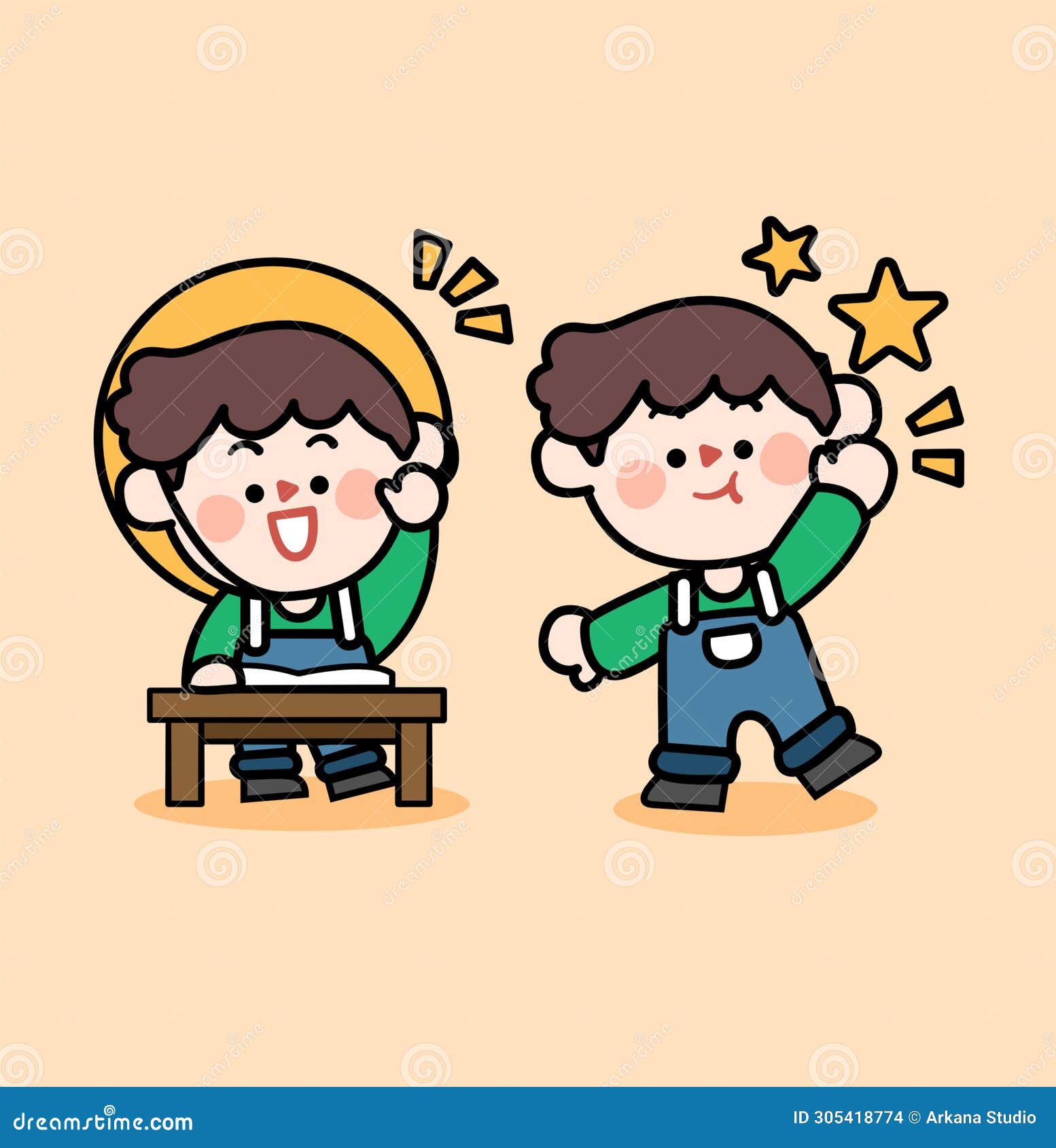 Cute Smart Young Boy Studying in Classroom Doodle Digital Asset Stock ...