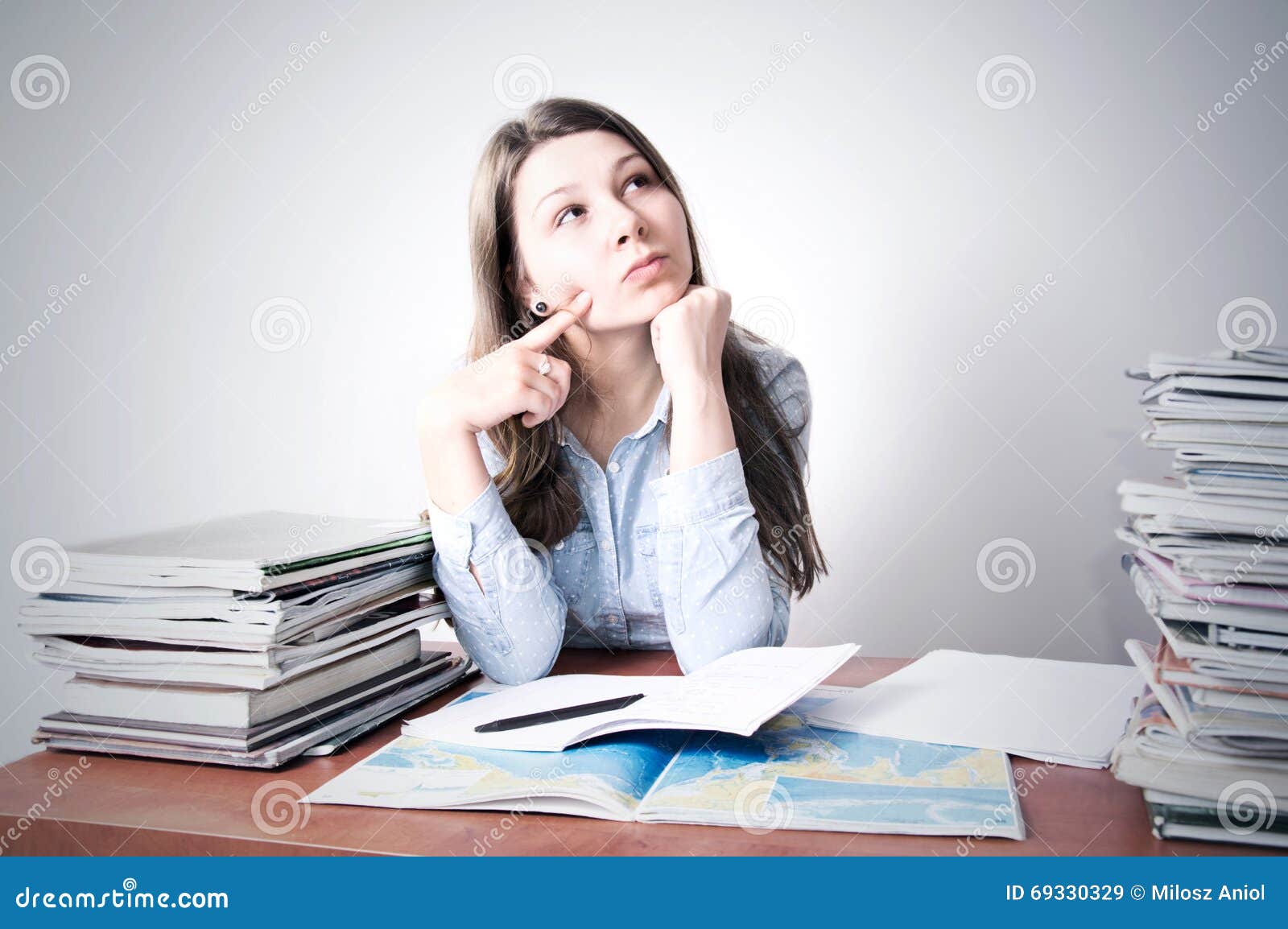 Cute Smart Young Girl Studying. Stock Image - Image of indoor, happy ...