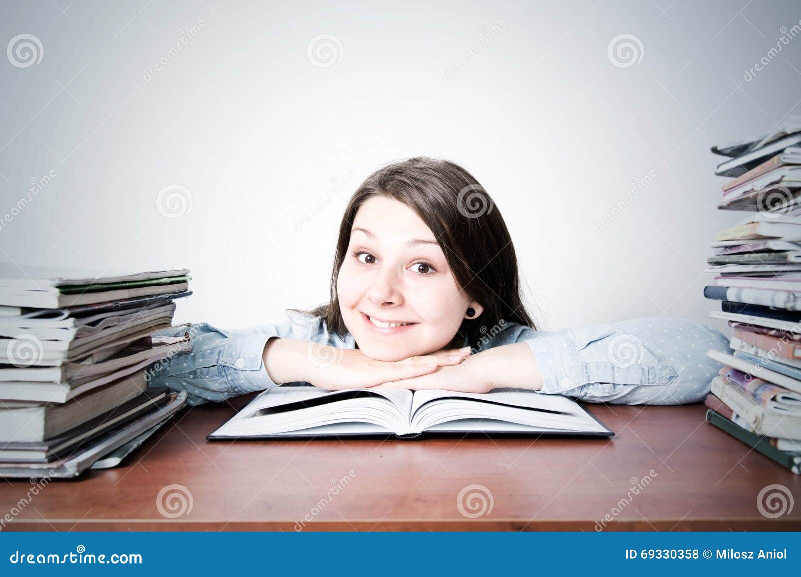 Cute Smart Young Girl Studying. Stock Photo - Image of person, college ...