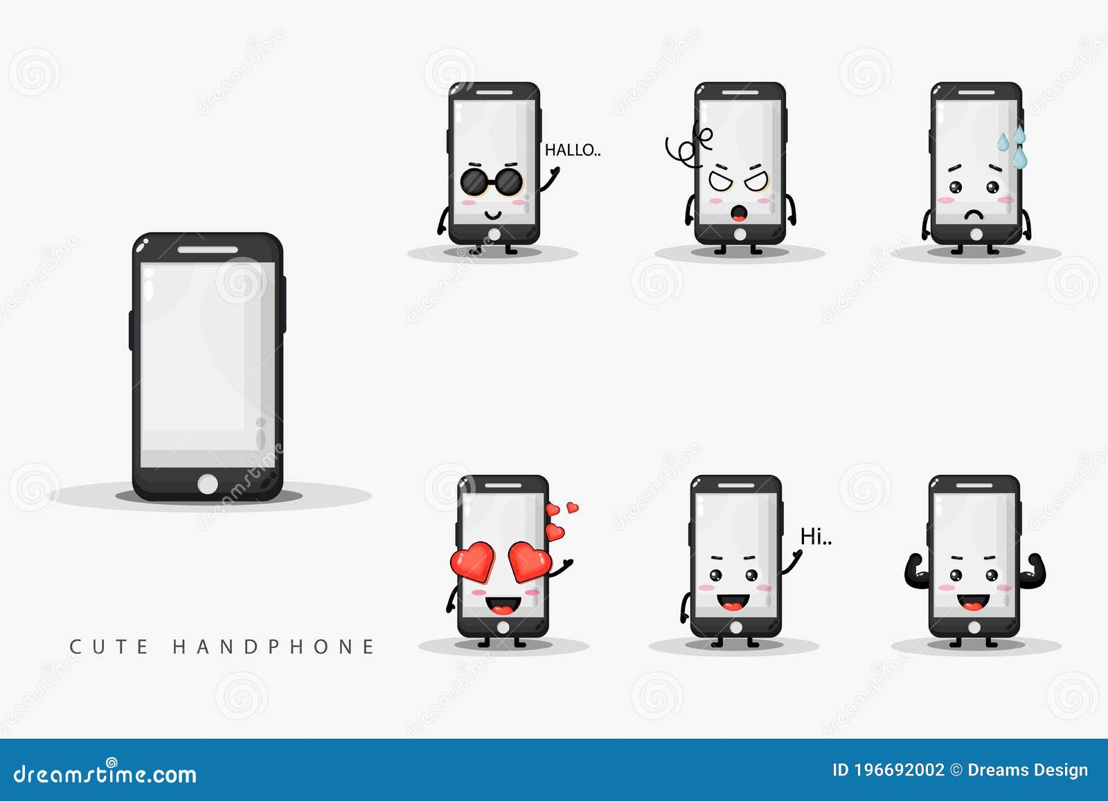 Cute Smartphone Mascot Design Set Stock Illustration - Illustration of ...