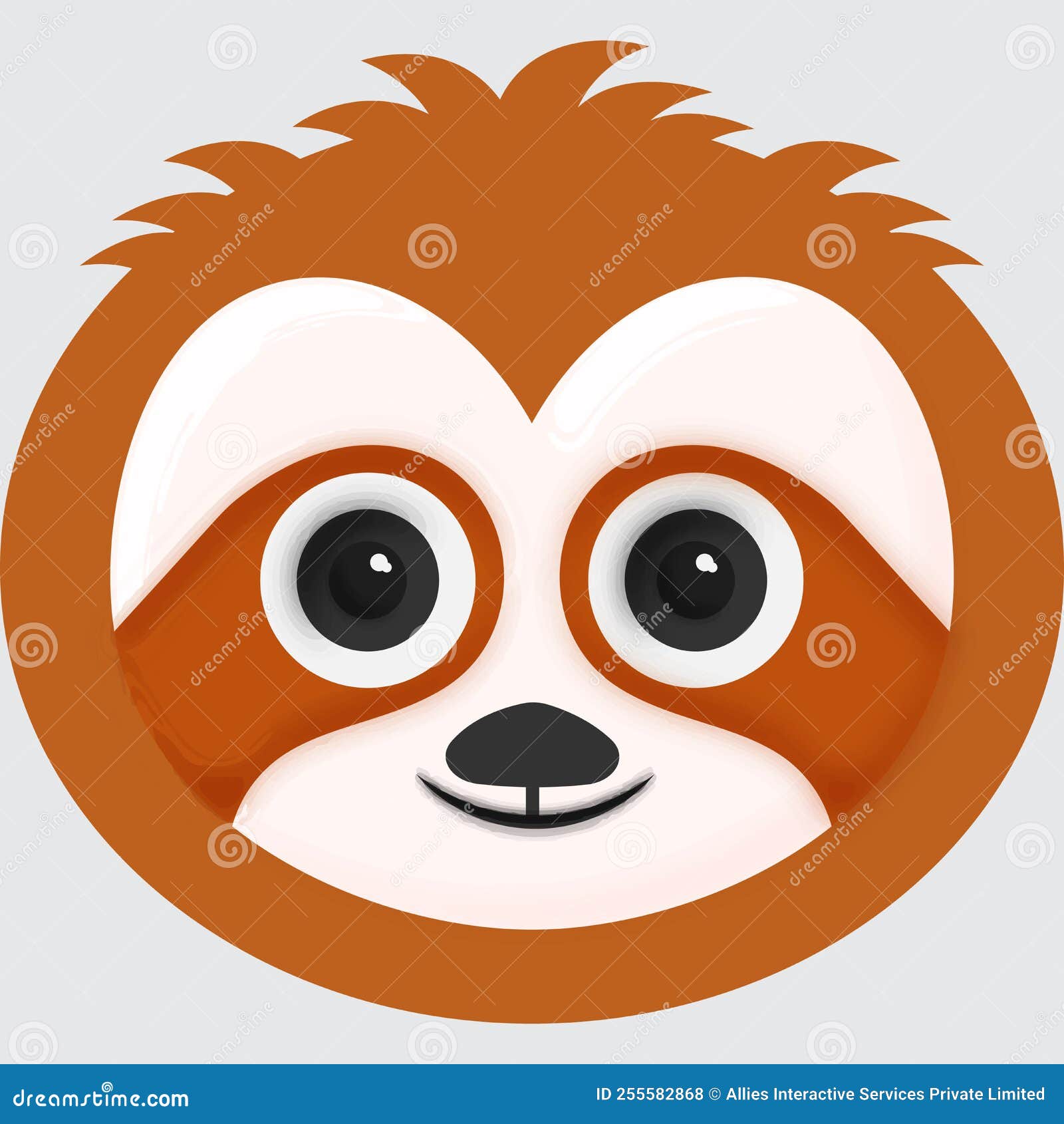 Cute Smiley Cartoon Sloth Animal Face on Grey Stock Illustration ...