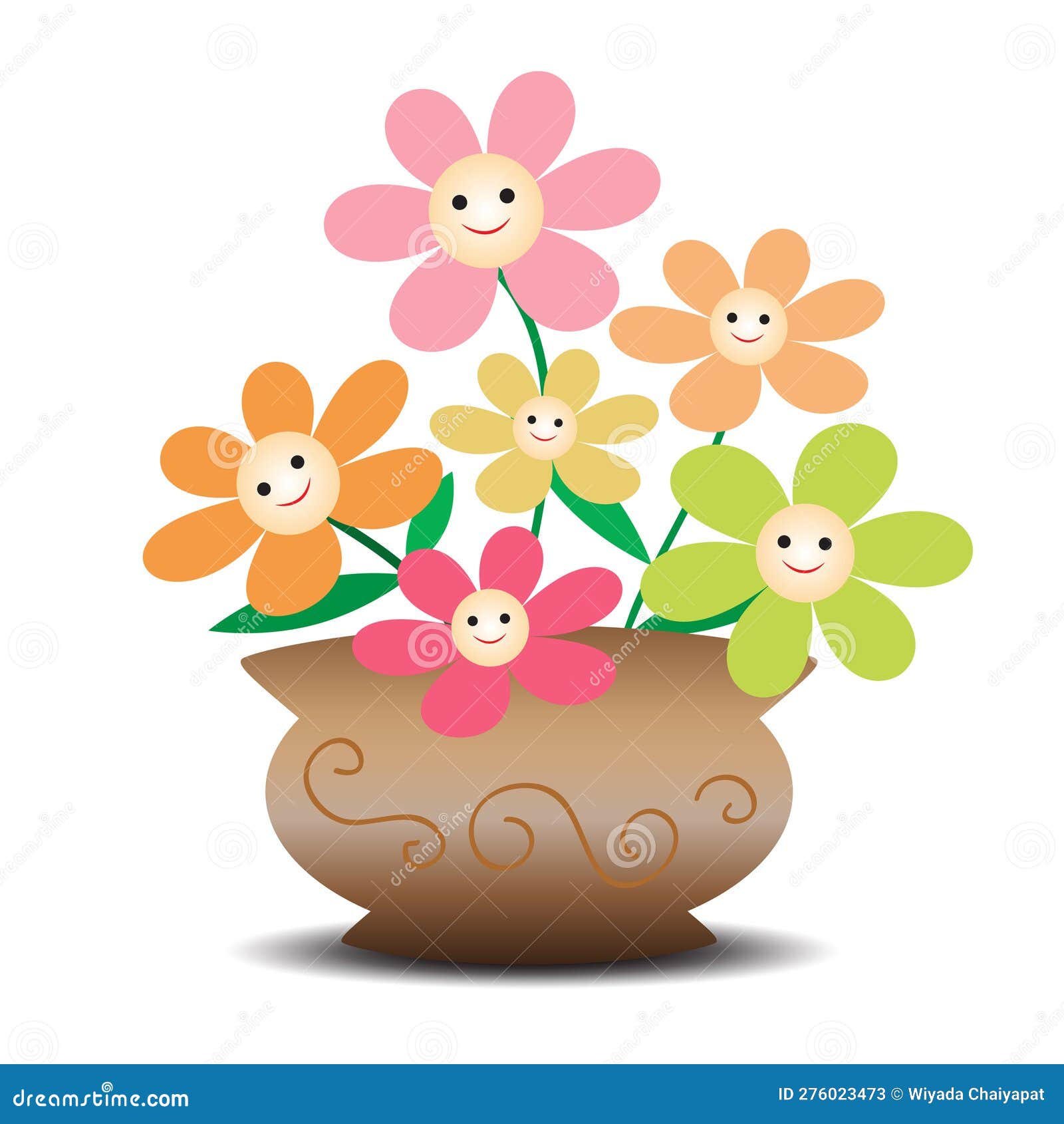 Cute Smiley Flowers in Bright Colors in a Vase Stock Illustration ...