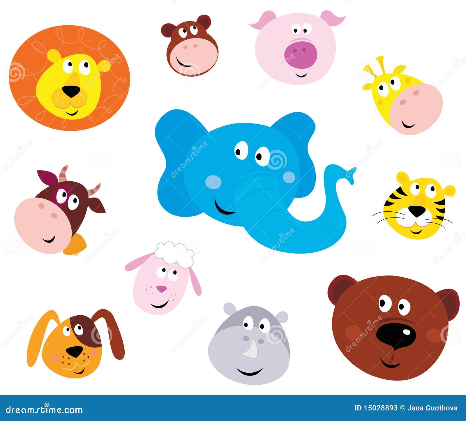 Cute Smiling Animal Head Icons ( Emoticons ) Stock Vector ...