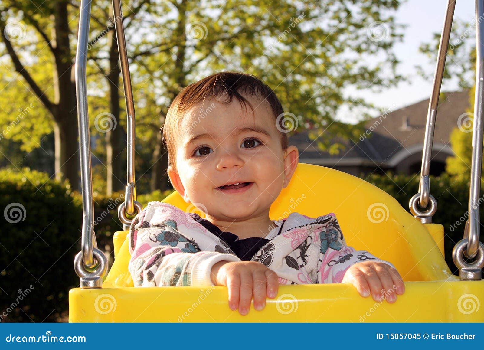Cute Smiling Baby in Bucket Swing Stock Image - Image of plant, park ...