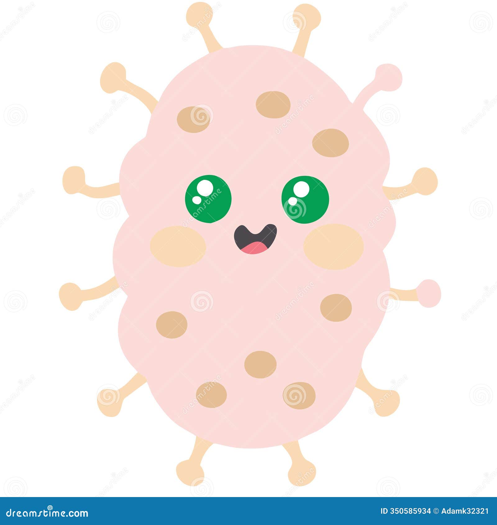 Cute Smiling Bacteria Character Vector Illustration for Kids Education ...
