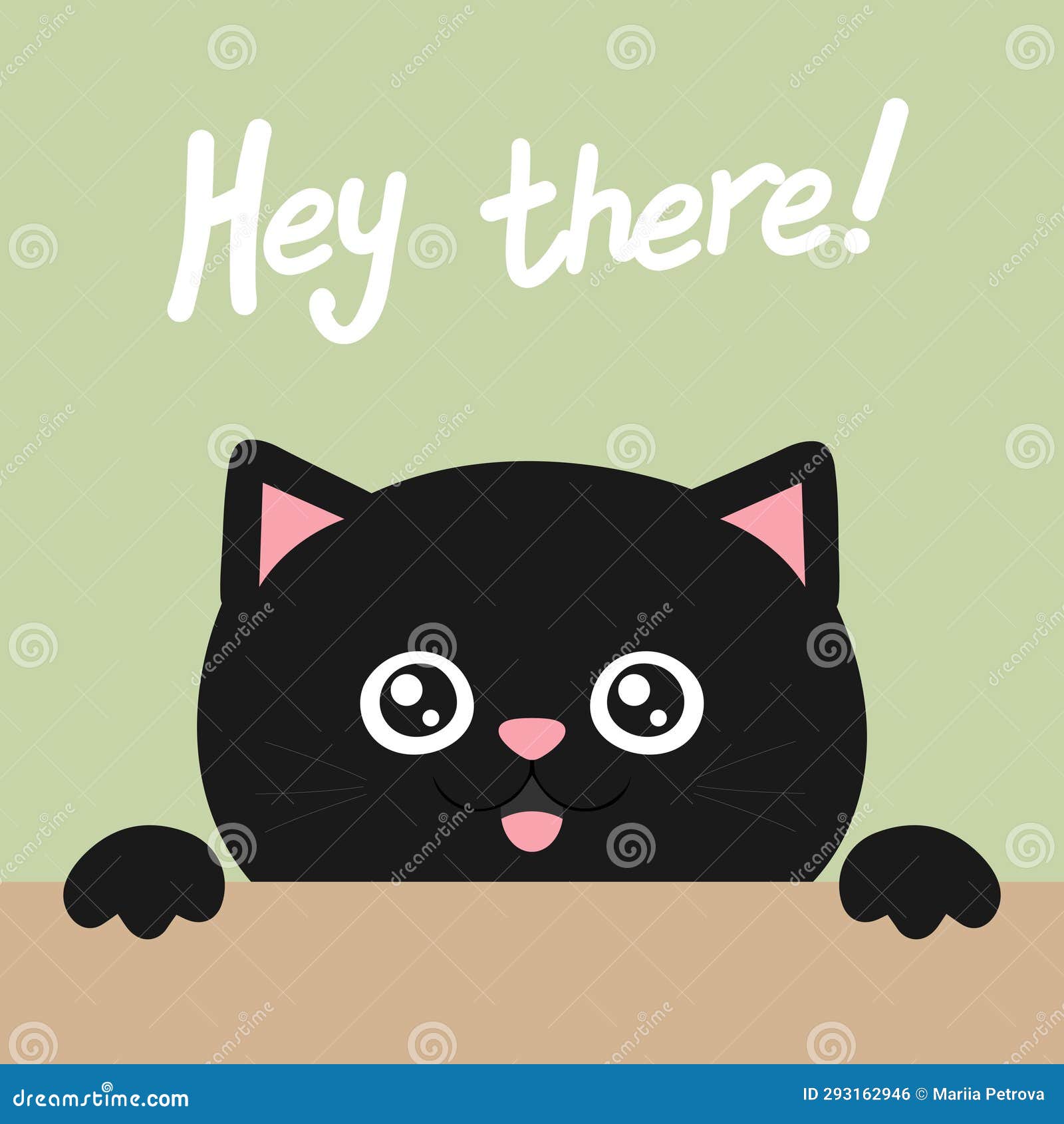 Cute Smiling Black Cat Saying Hey There. Handwriting Stock Illustration ...