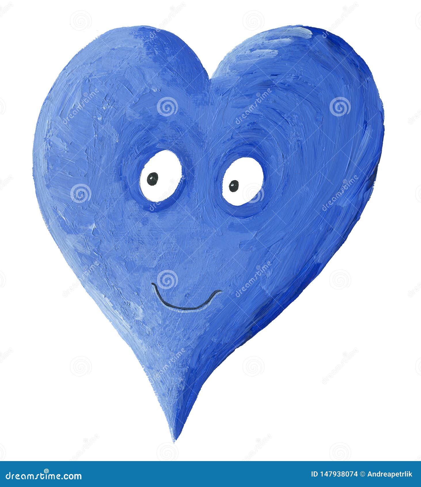 Cute Smiling Blue Heart with Face Stock Illustration - Illustration of ...