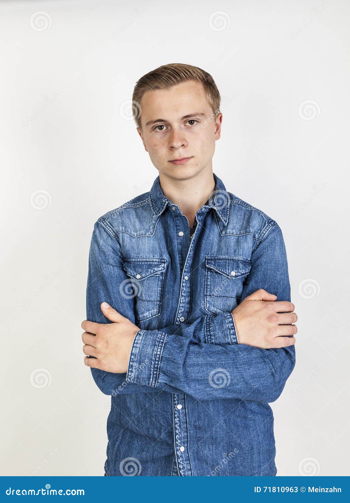 Cute Smiling Boy Posing in Studio Stock Image - Image of crossed, jeans ...