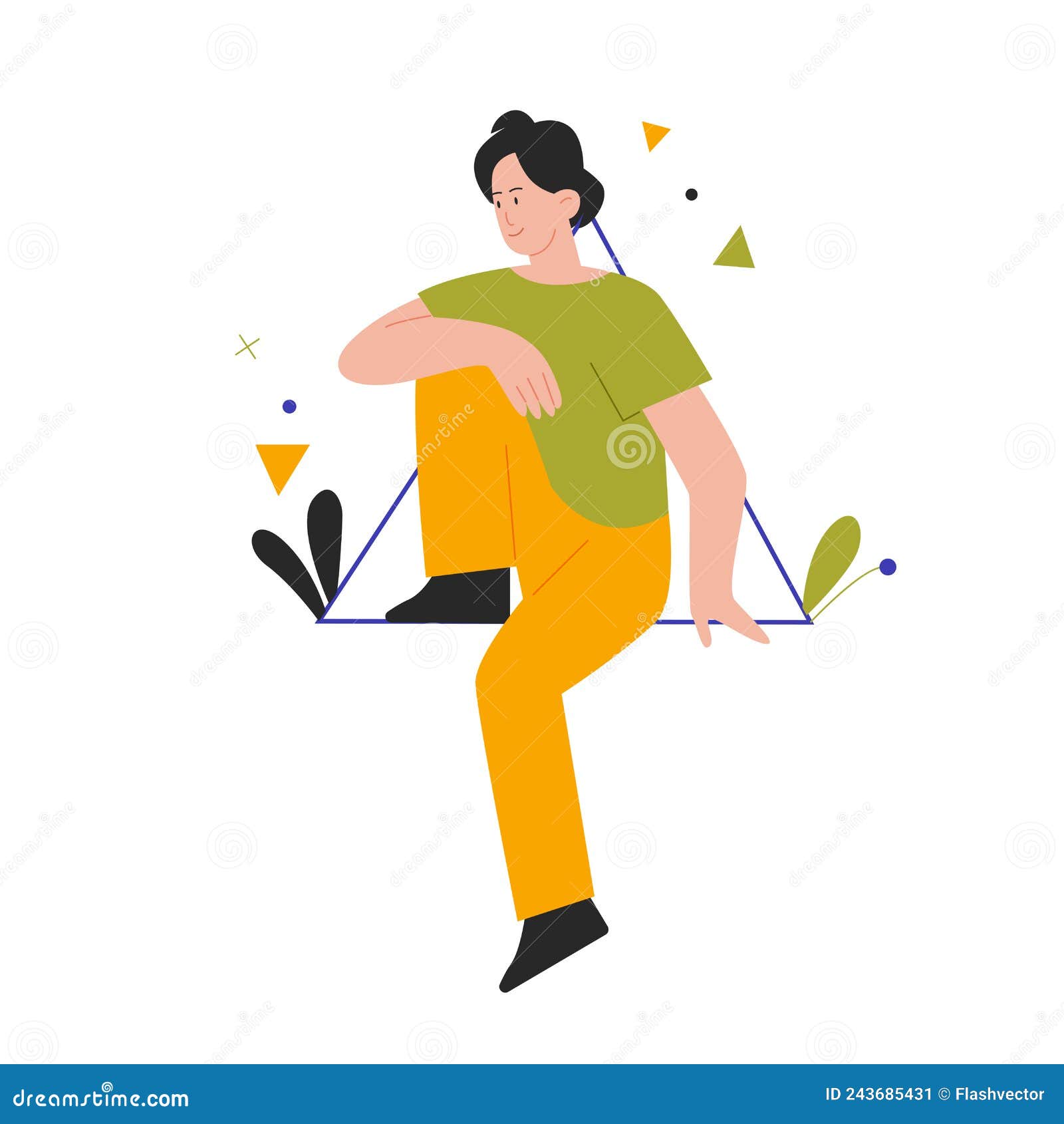 Cute Smiling Boy Sitting Pose in Triangle Stock Vector - Illustration ...