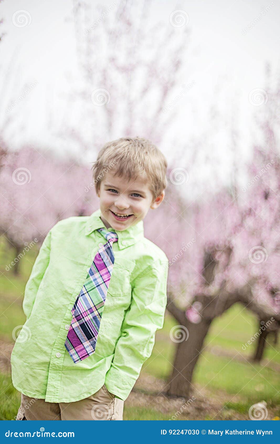 Cute Smiling Boy Wearing Tie in Spring Stock Photo - Image of blooming ...
