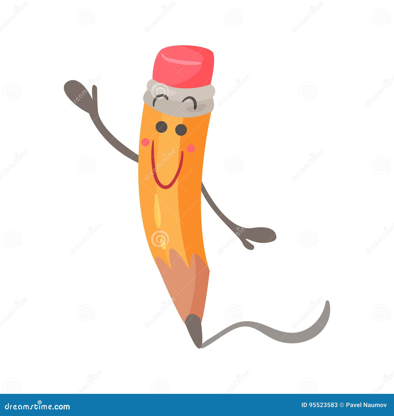 Cute Smiling Cartoon Humanized Pencil Character Vector Illustration ...