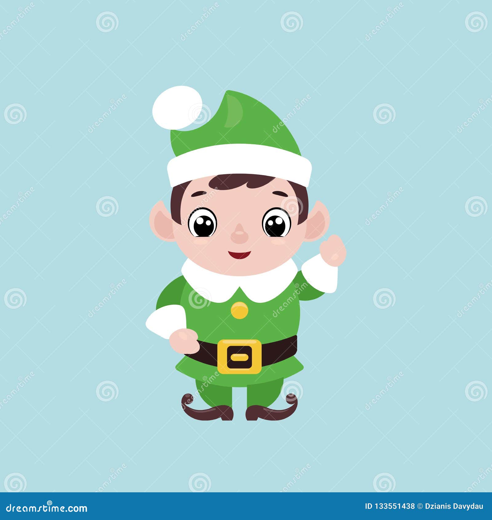 Cute Smiling Christmas Elf Waving Hand Stock Vector - Illustration of ...