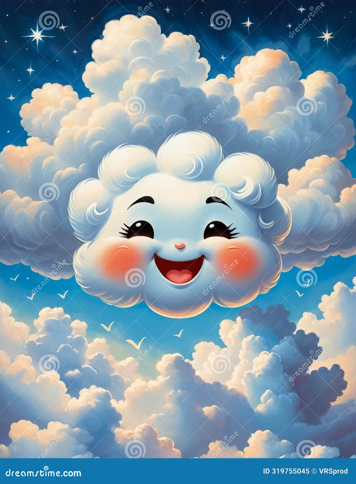Cute Smiling Cloud With Cheeks Blushing In Starry Night Sky Royalty ...