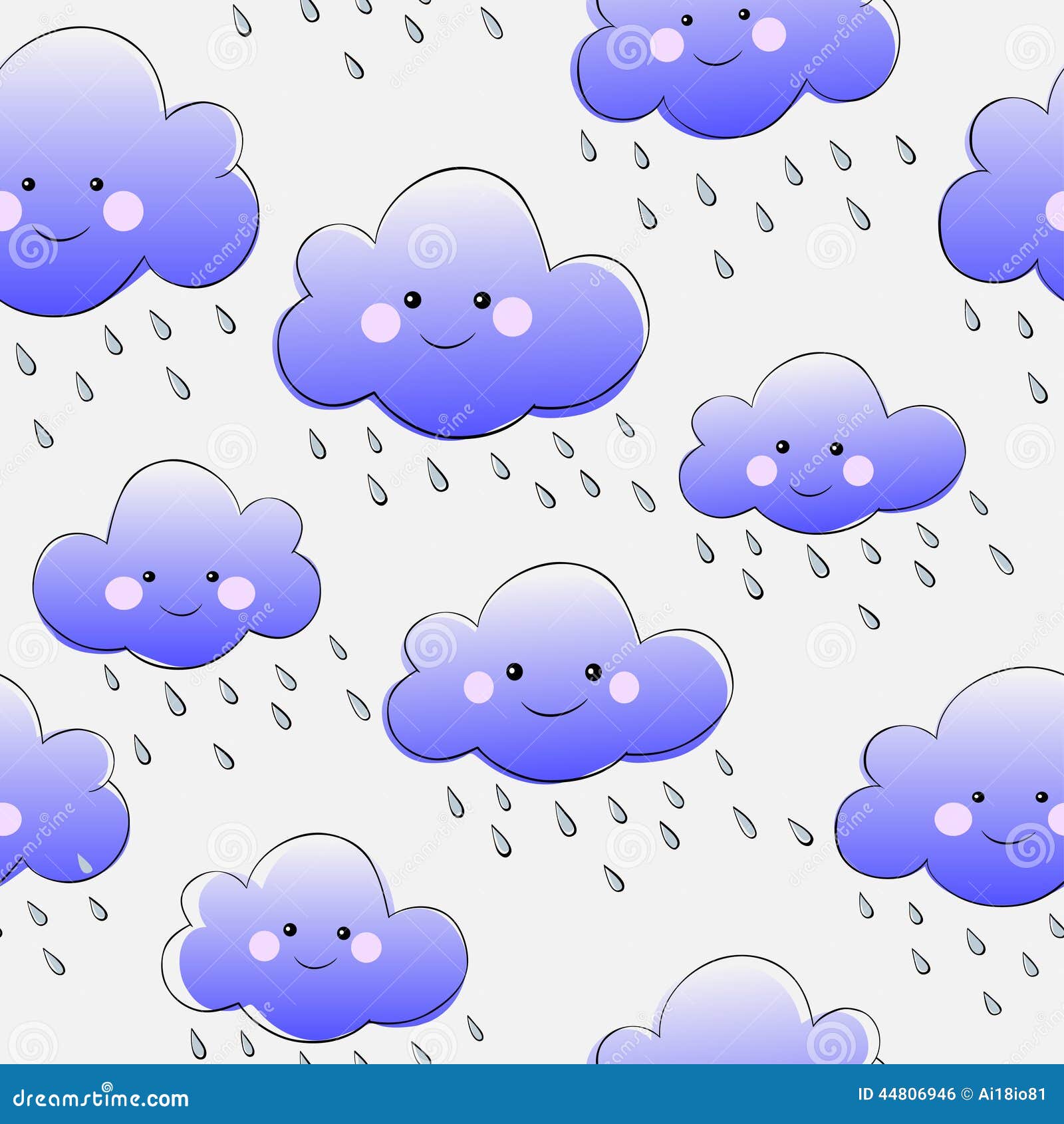 Cute Smiling Clouds with Rain Stock Vector - Illustration of funny ...