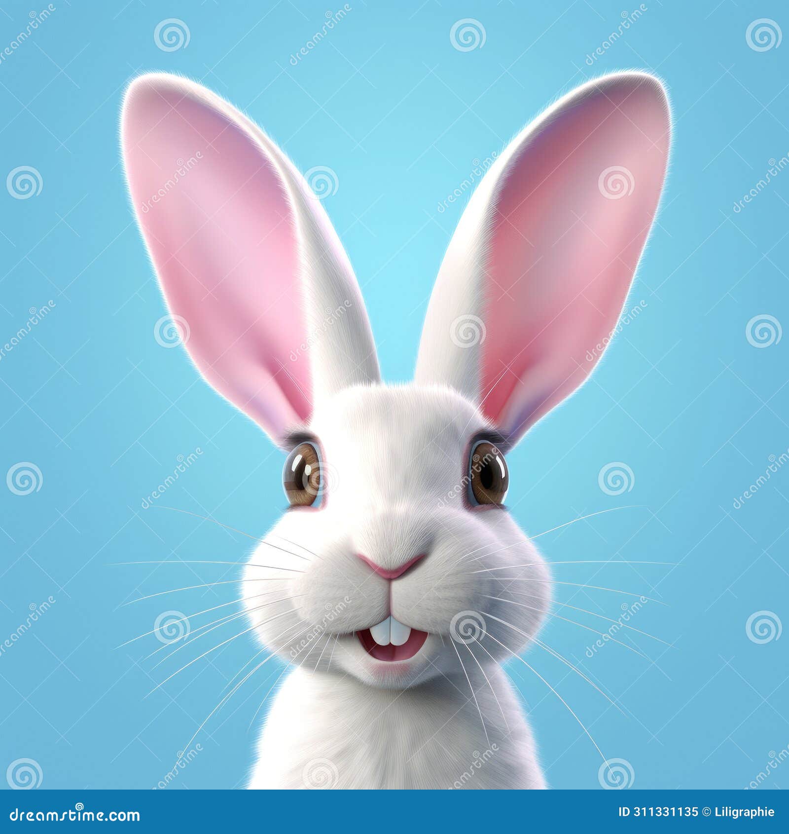 Cute Smiling Easter Bunny with Big Ears on Blue Background Stock ...