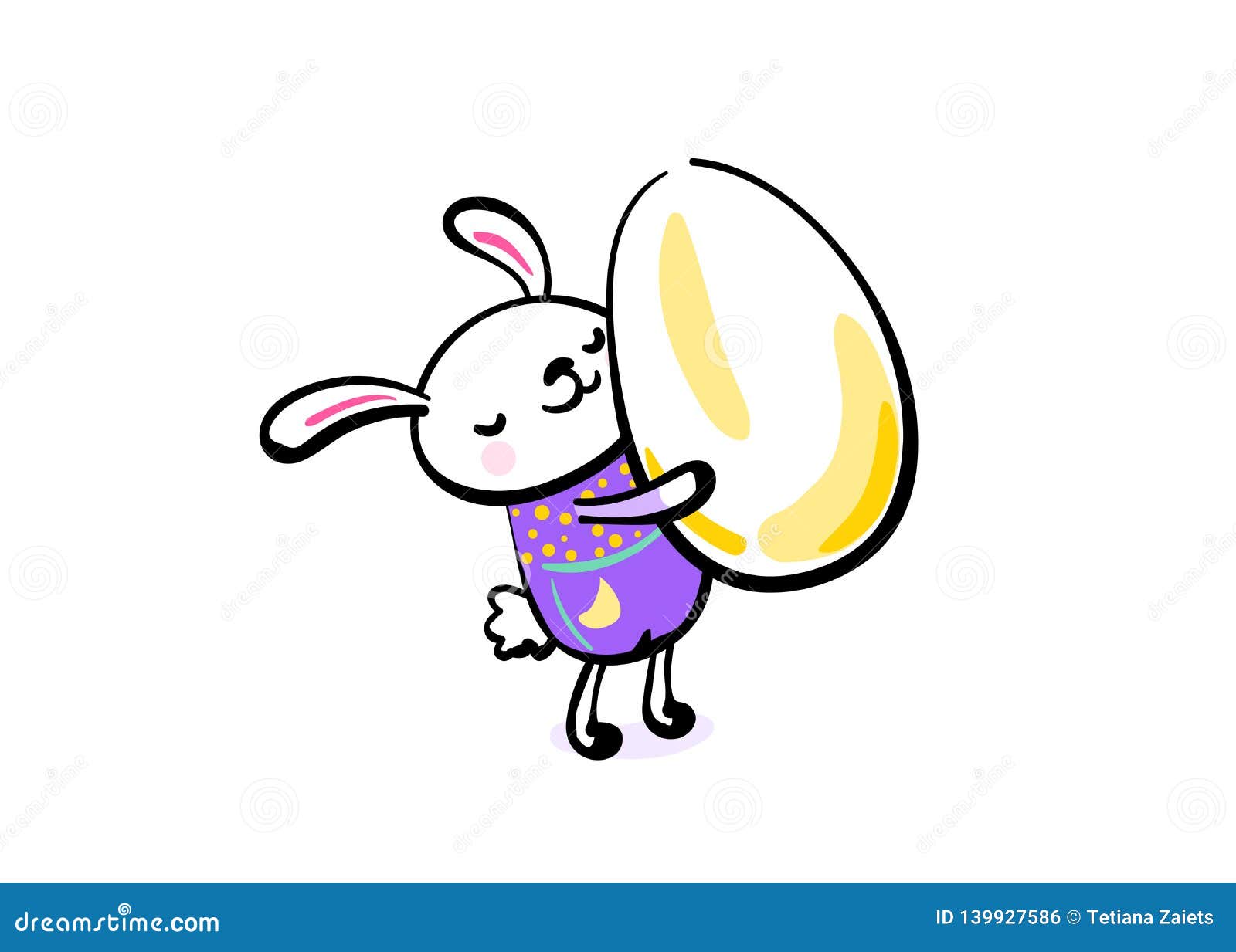Cute Smiling Easter Bunny Hugging the Egg. Happy Easter Greeting ...