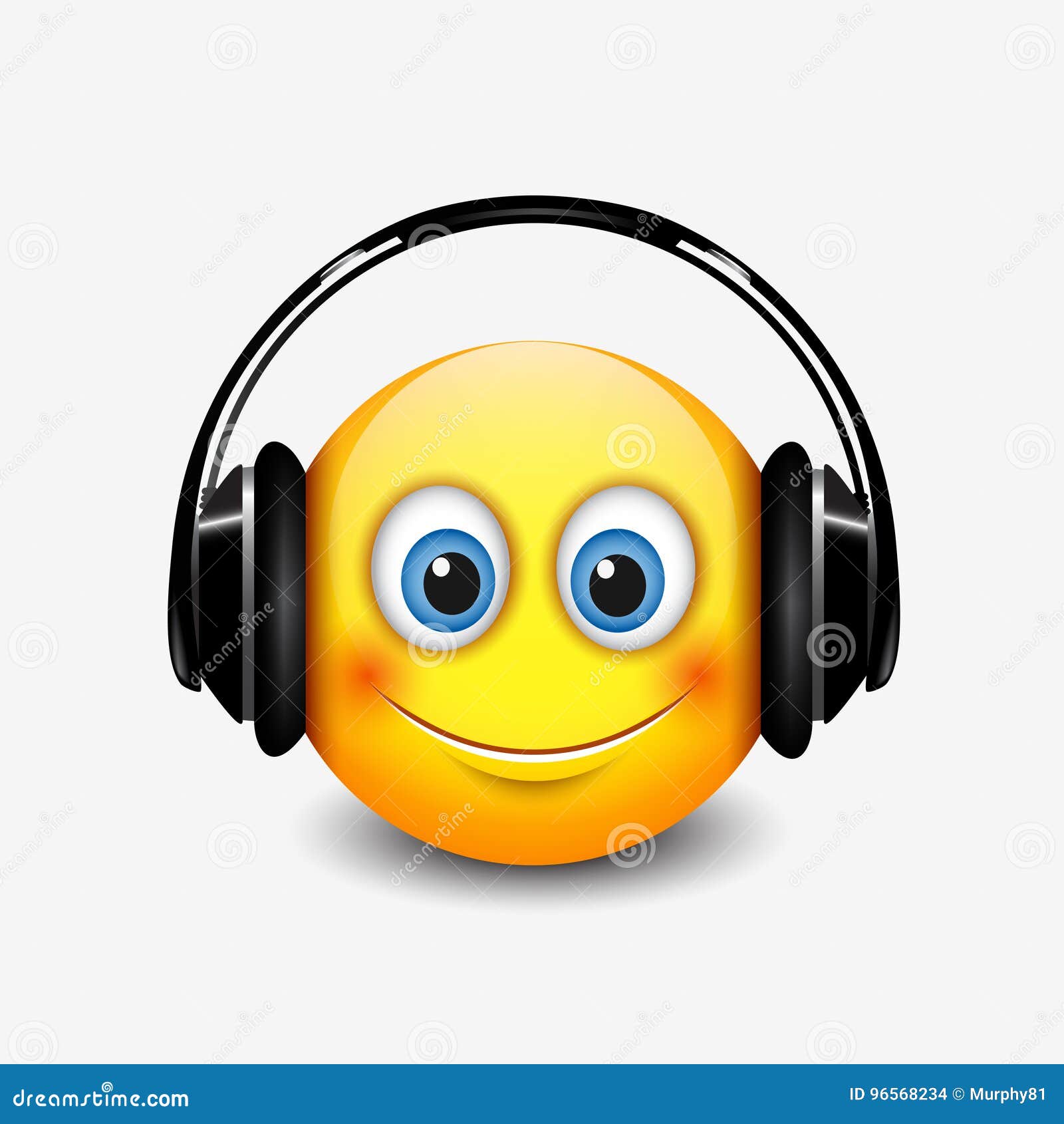 Cute Smiling Emoticon with Black Headset, Emoji, Smiley - Vector ...