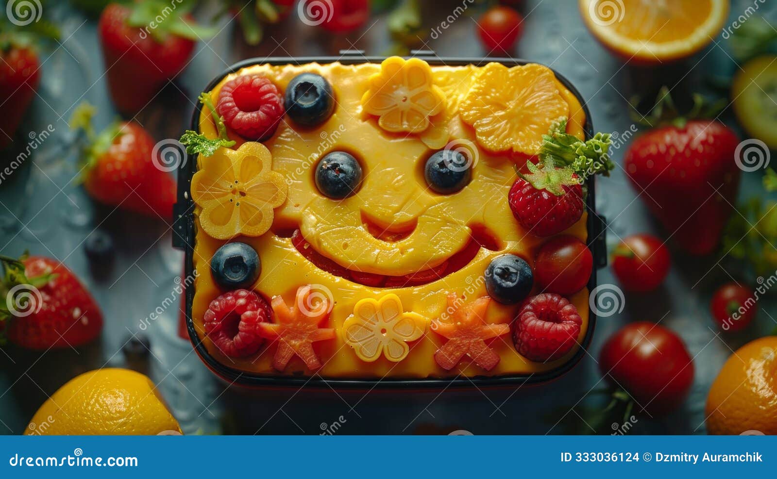 A Cute Smiling Face is Made from a Child S School Packed Lunch Stock ...