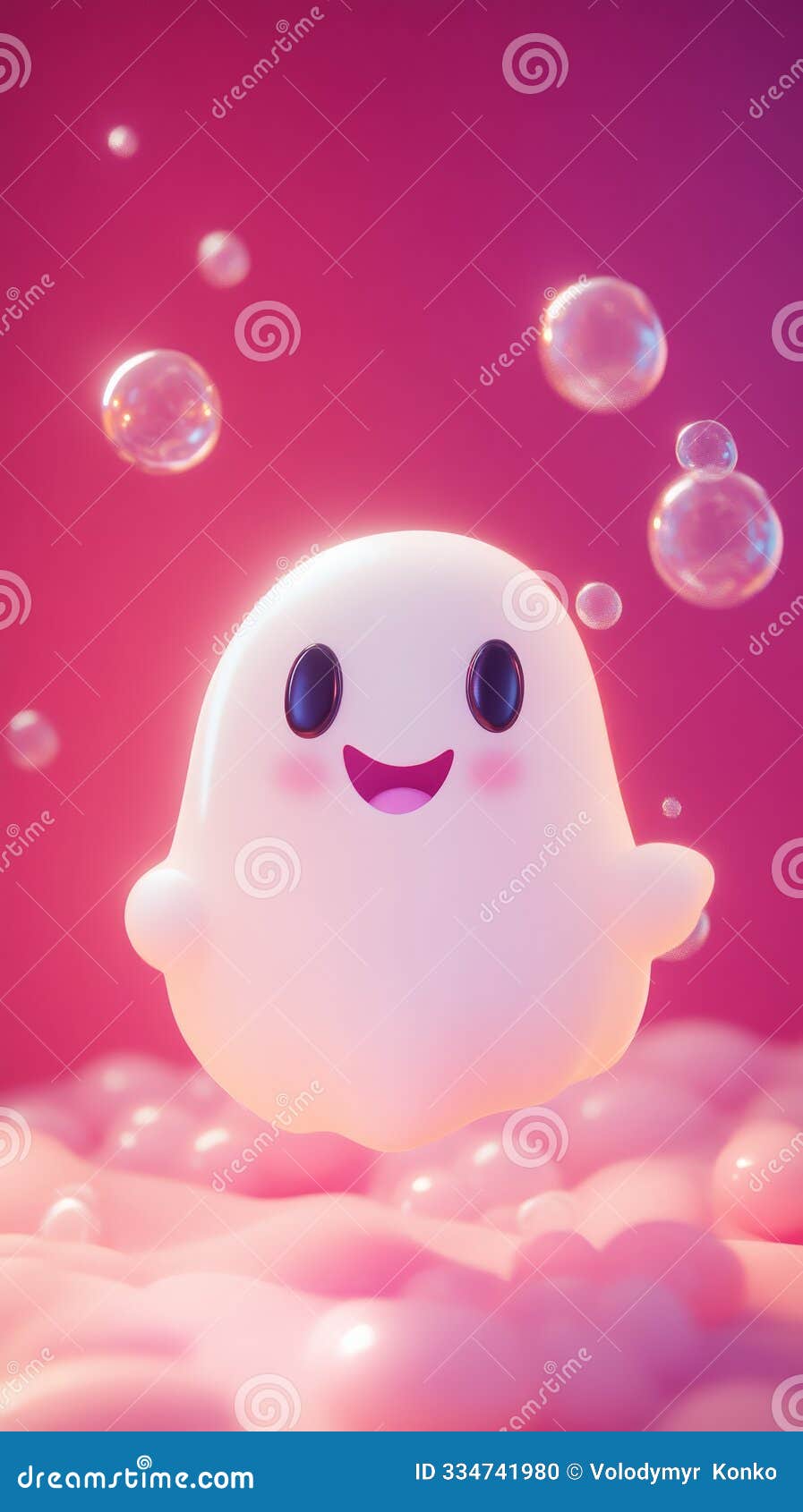 Cute Smiling Ghost With Bubbles On Pink Background Stock Photo ...