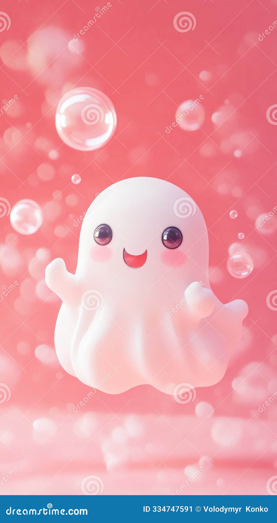 Cute Smiling Ghost with Bubbles on Pink Background Stock Image - Image ...