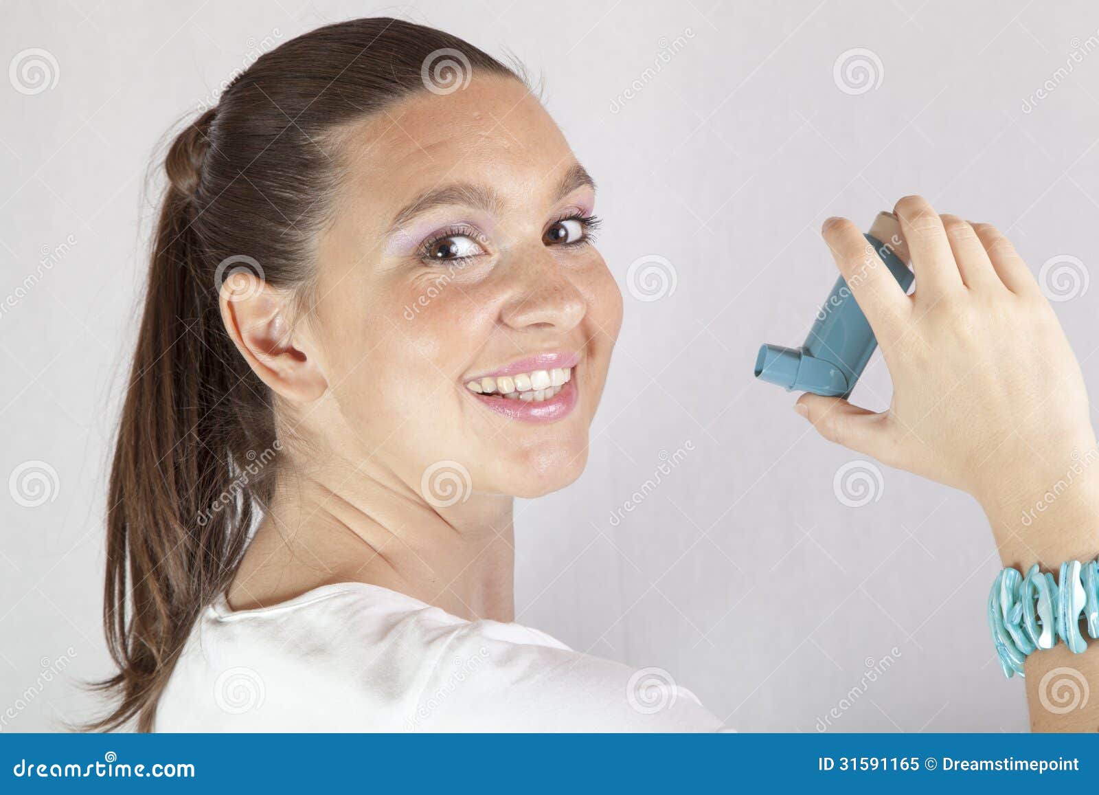 Cute Smiling Girl with Asthma Inhaler Stock Image - Image of female ...