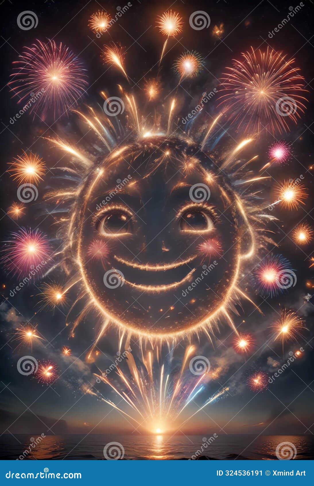 Cute Smiling Kid Character with Beautiful Firework Background Stock ...