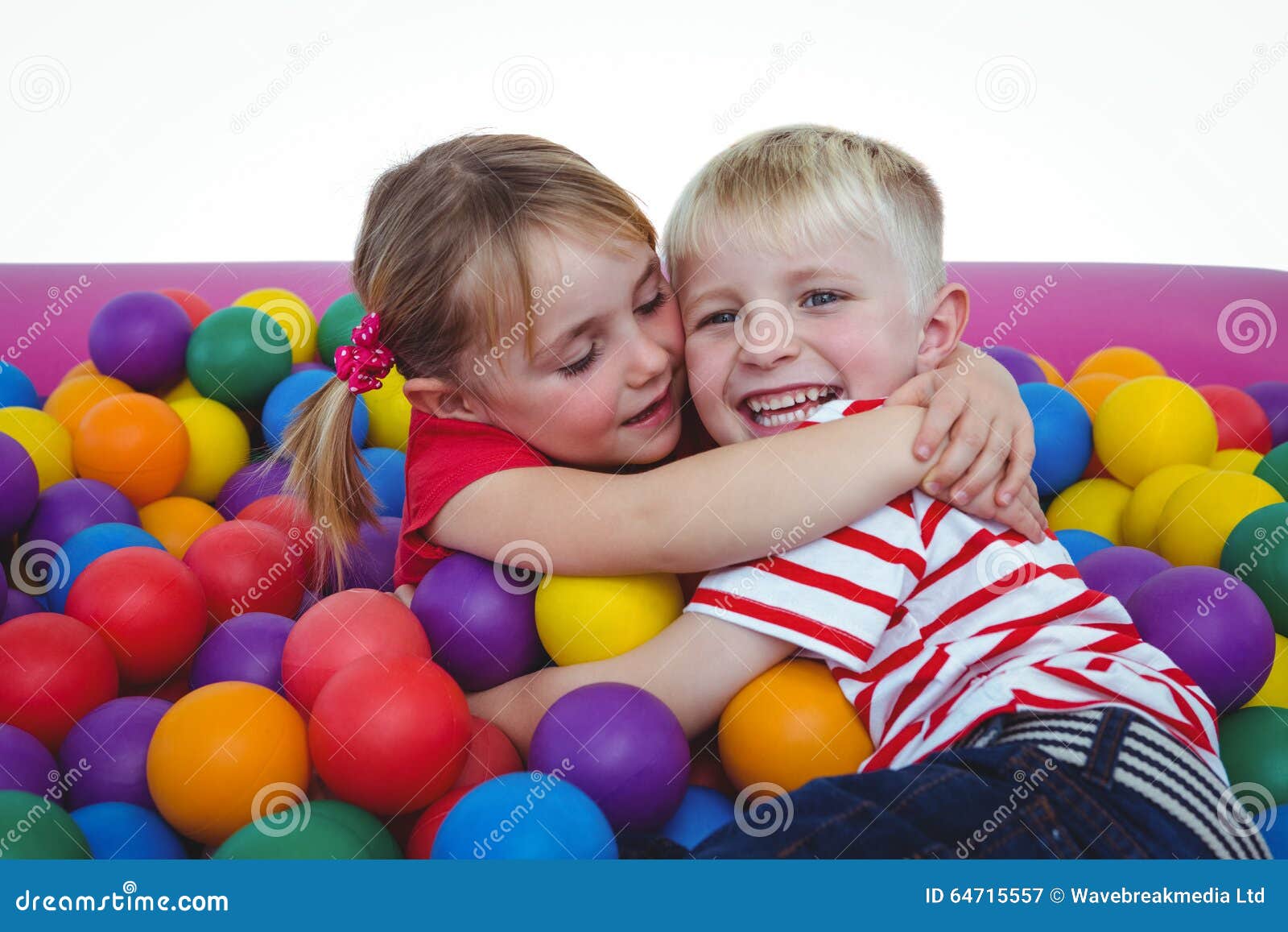 Cute Smiling Kids in Sponge Ball Pool Hugging Stock Image - Image of ...