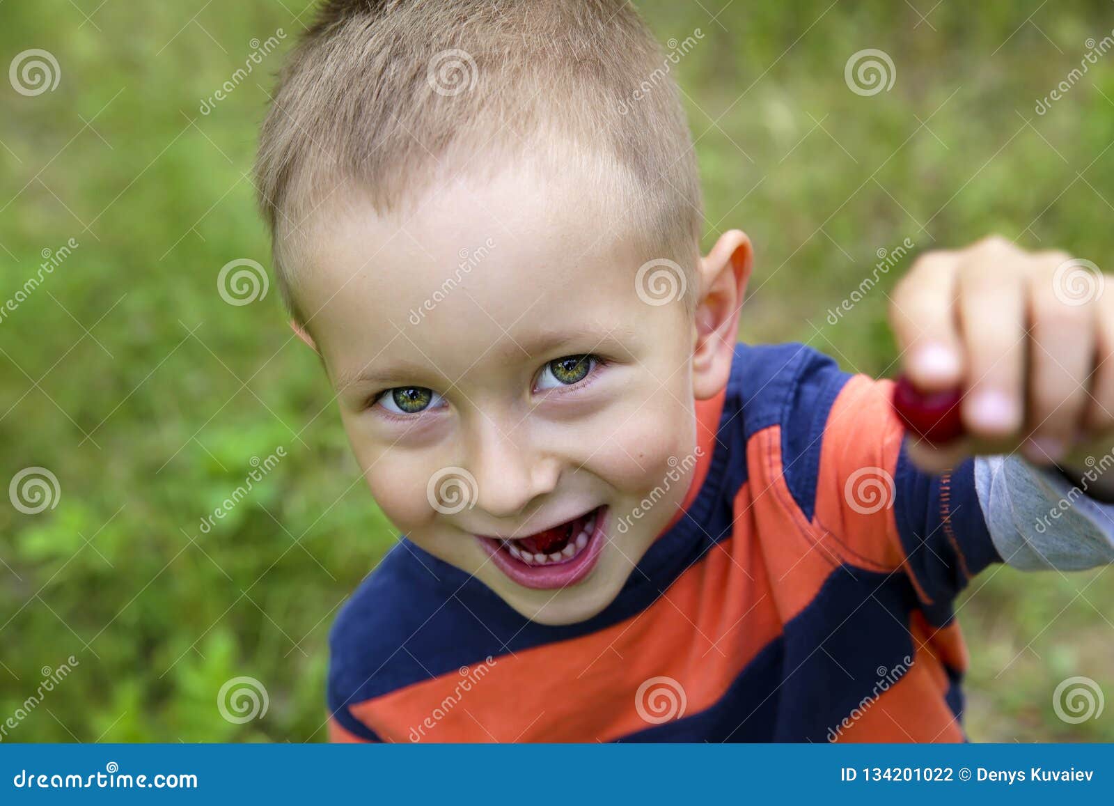 Cute Smiling Little Boy Outdoors Stock Photo - Image of closeup, little ...