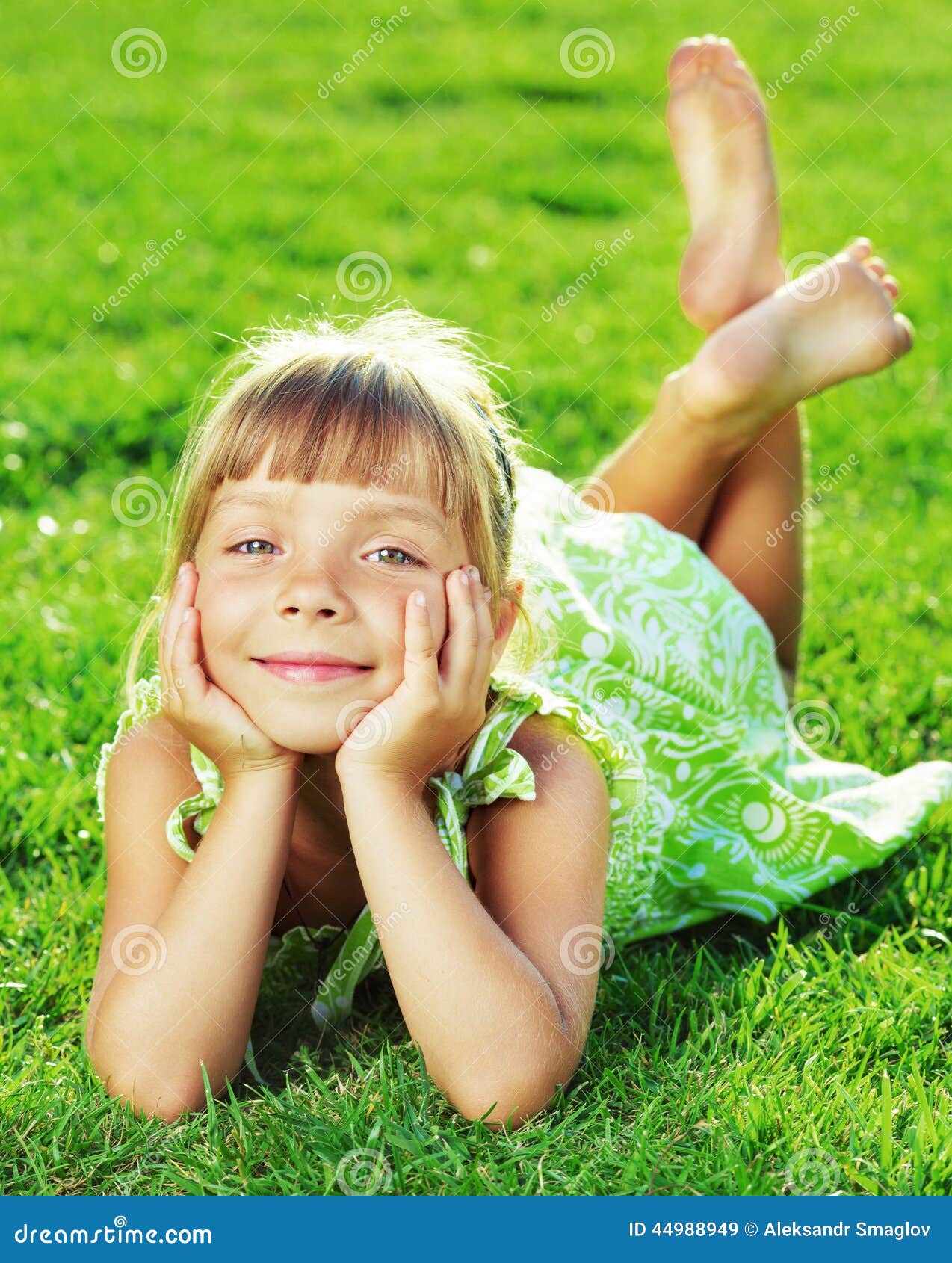 Little Girl Lying Grass Model Little Girl Lying Grass Model
