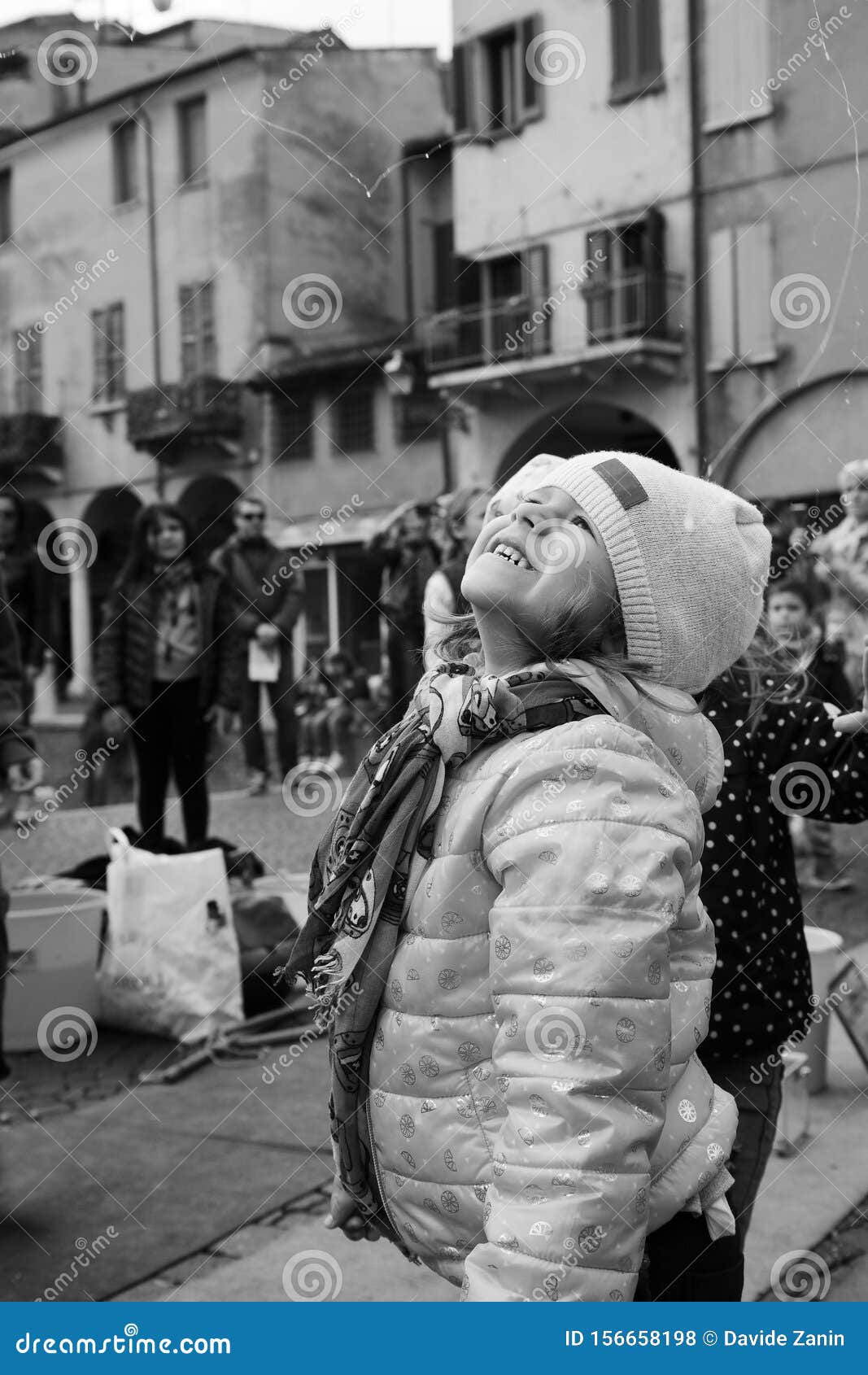 Cute Smiling Little Girl Portrait on Winter Day in the Street. Happy ... Cute Smiling Little Girl Portrait on Winter Day in the Street. Happy ...
