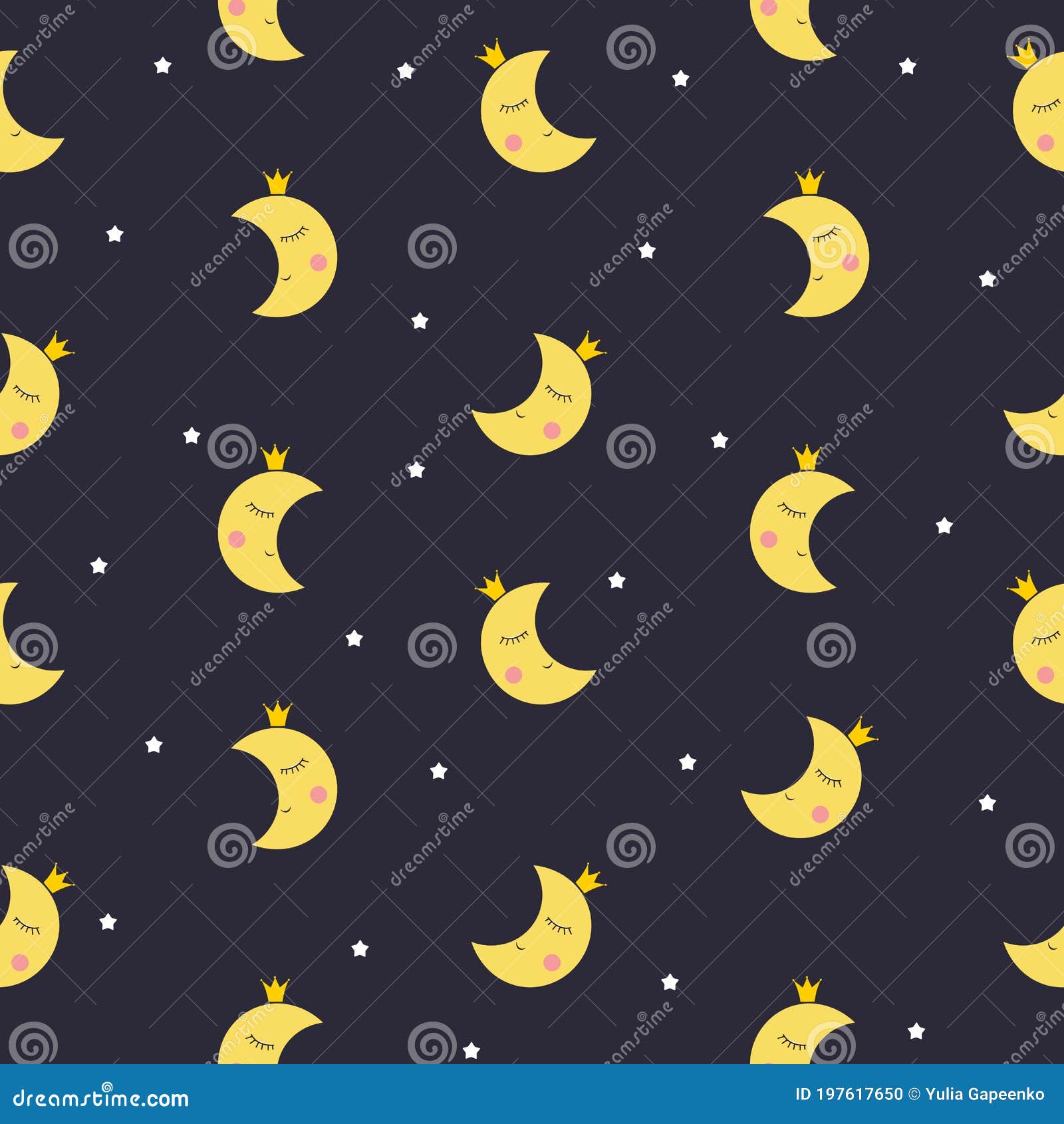 Cute Smiling Moon Seamless Vector Pattern Background for Babies, Kids ...