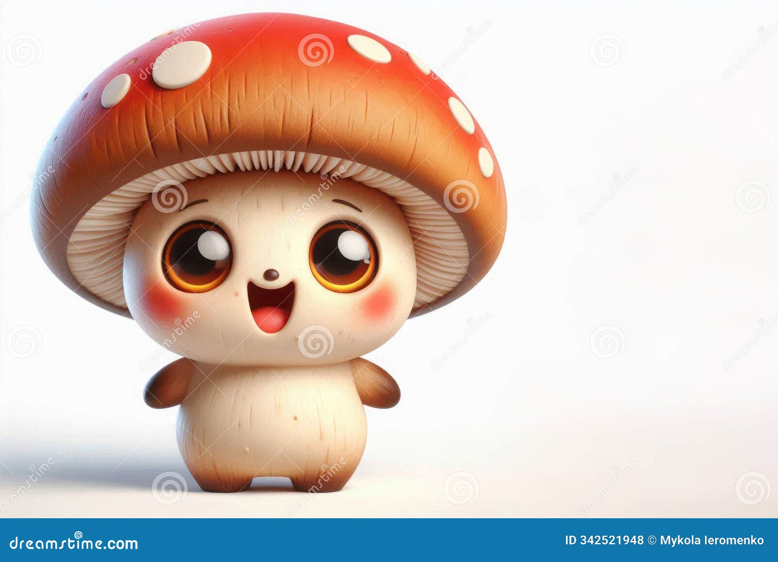 Cute Smiling Mushroom with Big Eyes. Space for Text. Stock Photo ...