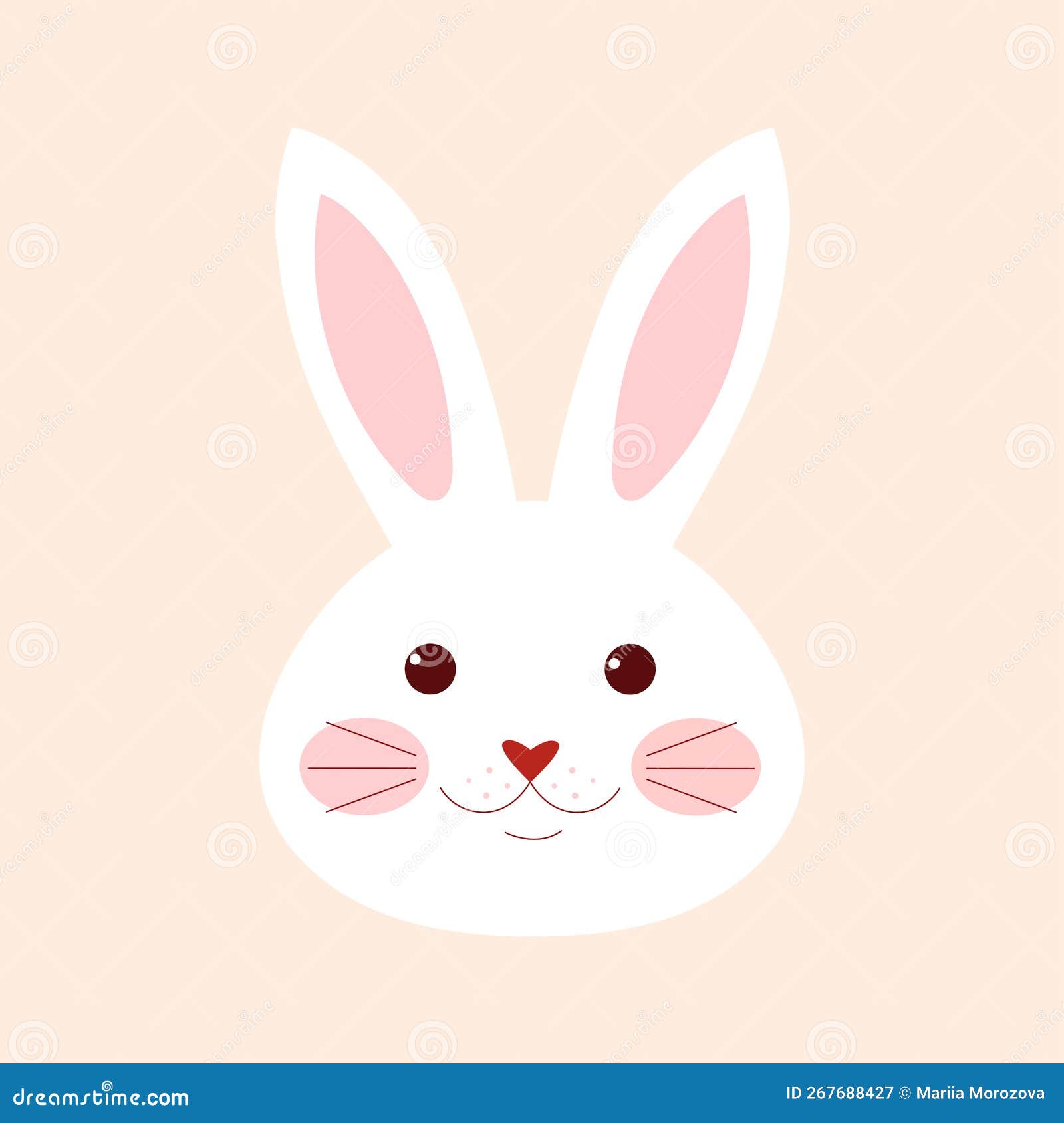 Cute Smiling Rabbit on a Beige Background. Cartoon Bunny Head. Cartoon ...