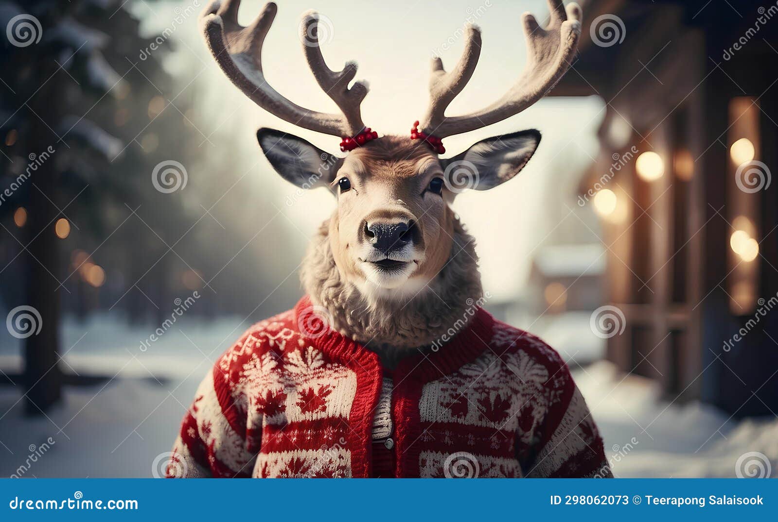 A Cute Smiling Reindeer with Christmas Sweater Stock Illustration ...