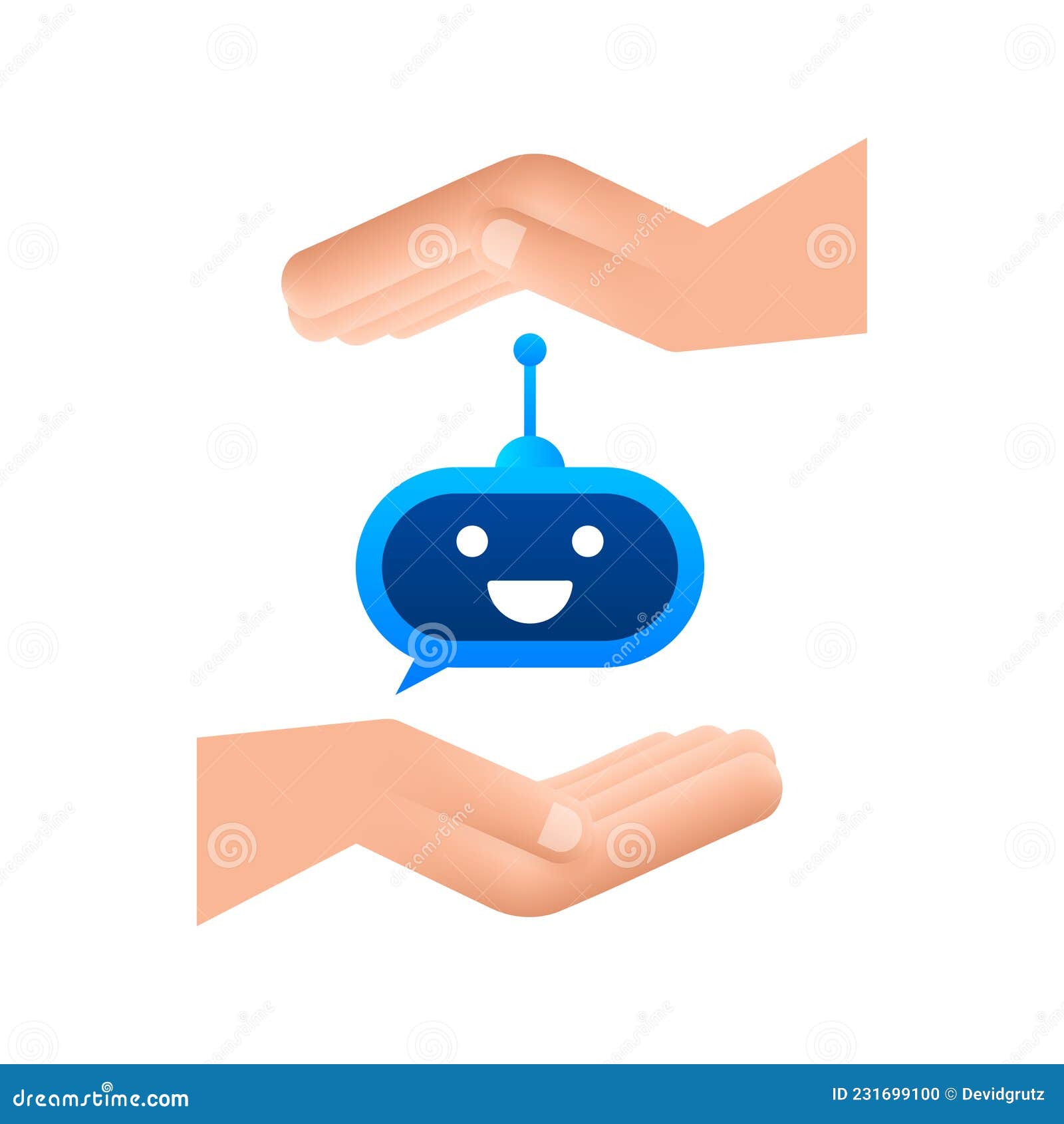 Cute Smiling Robot in Hands.Vector Modern Flat Cartoon Character ...