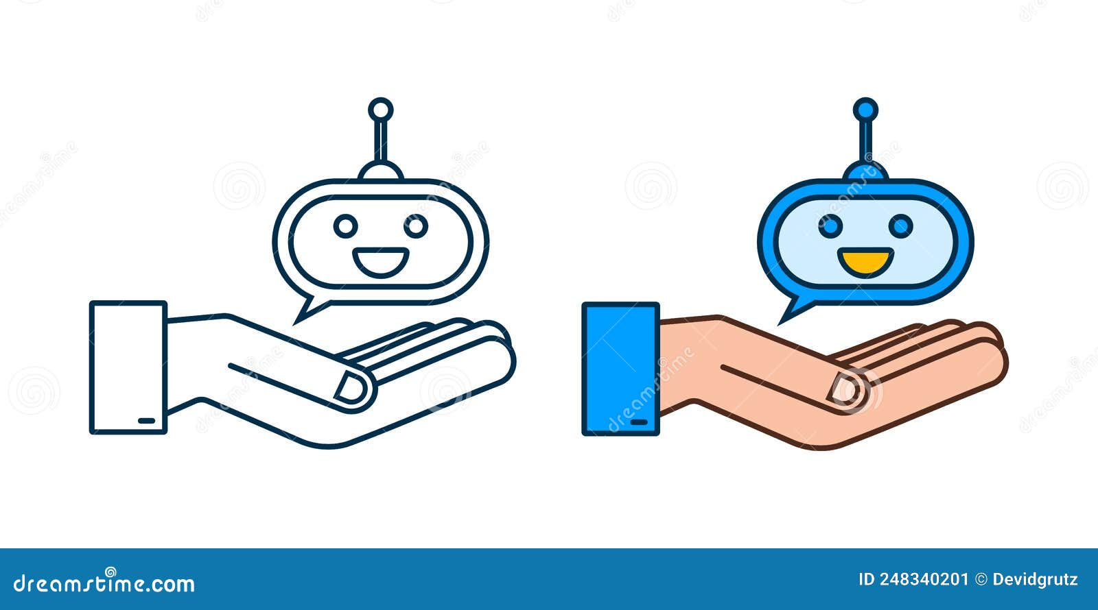 Cute Smiling Robot in Hands.Vector Modern Flat Cartoon Character ...