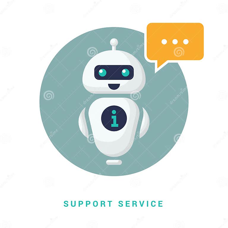 A Cute Smiling Robot Talking To a Chat Bot. Vector Linear Illustration ...