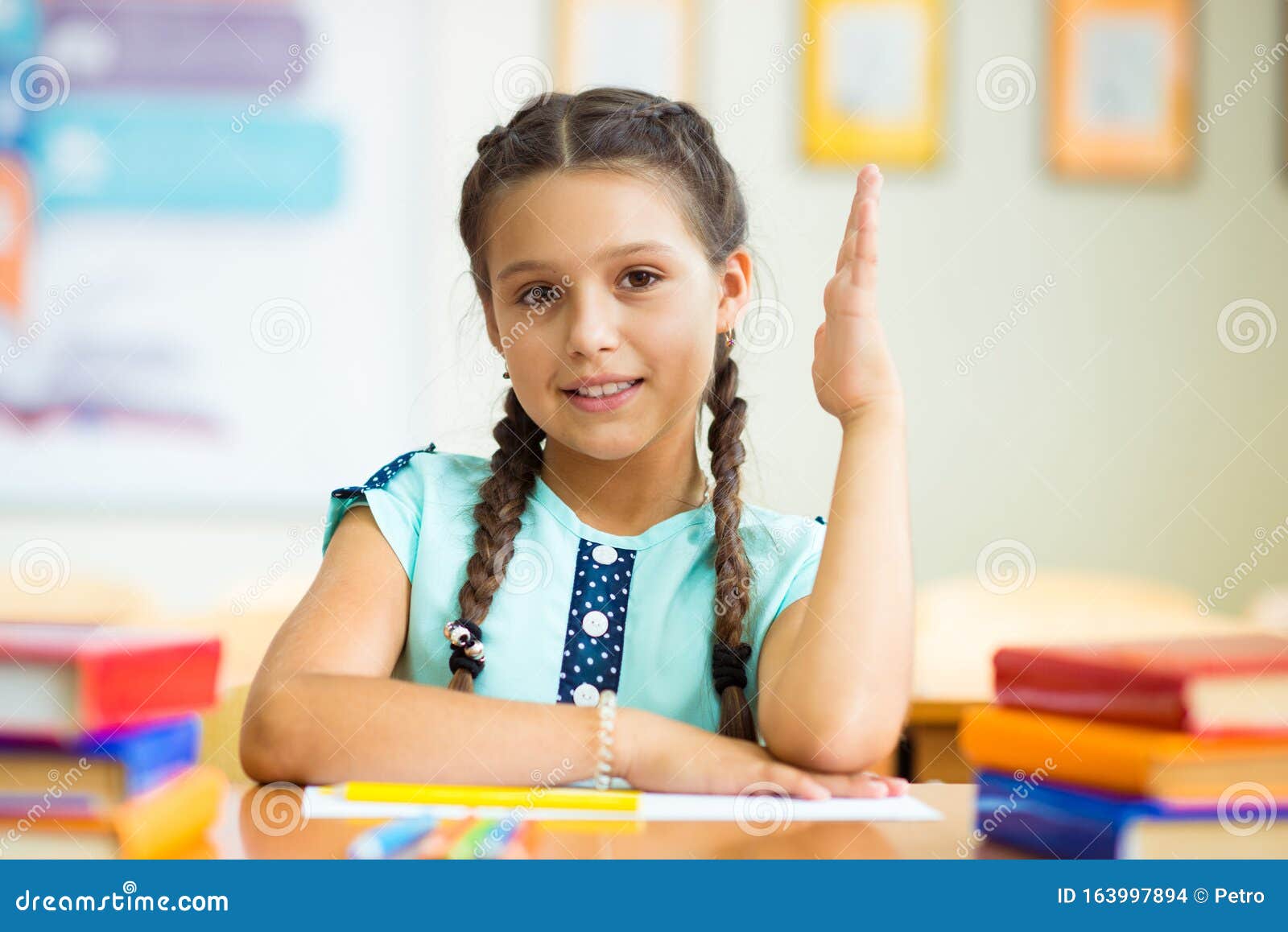 Cute Smiling Schoolgirl at School Stock Photo - Image of person, kids ...